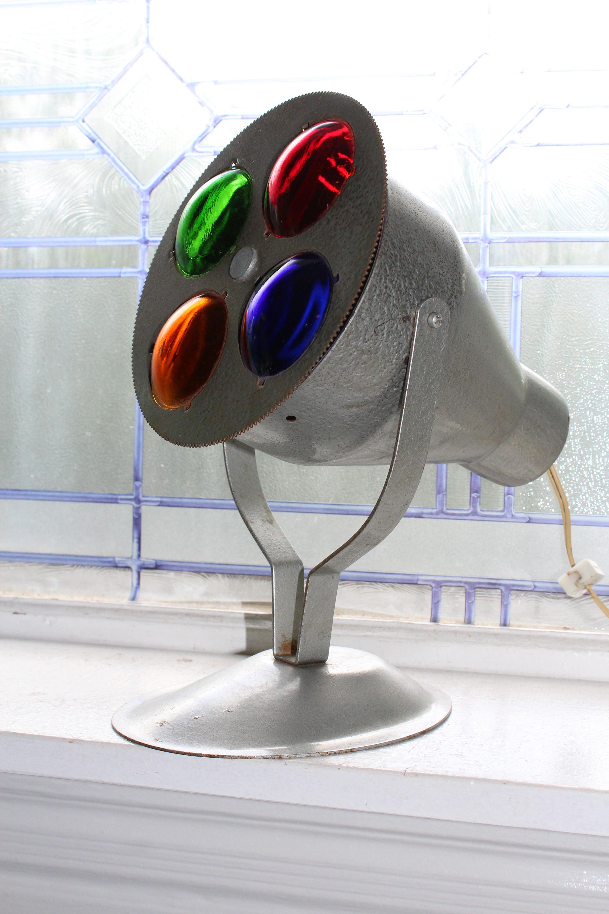 Vintage 1950s Color Wheel Light Lamp Glass Lens Mid Century Industrial