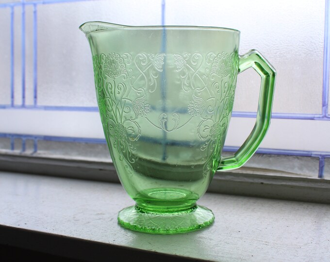Green Depression Glass Pitcher Florentine 1 Poppy Vintage - Etsy