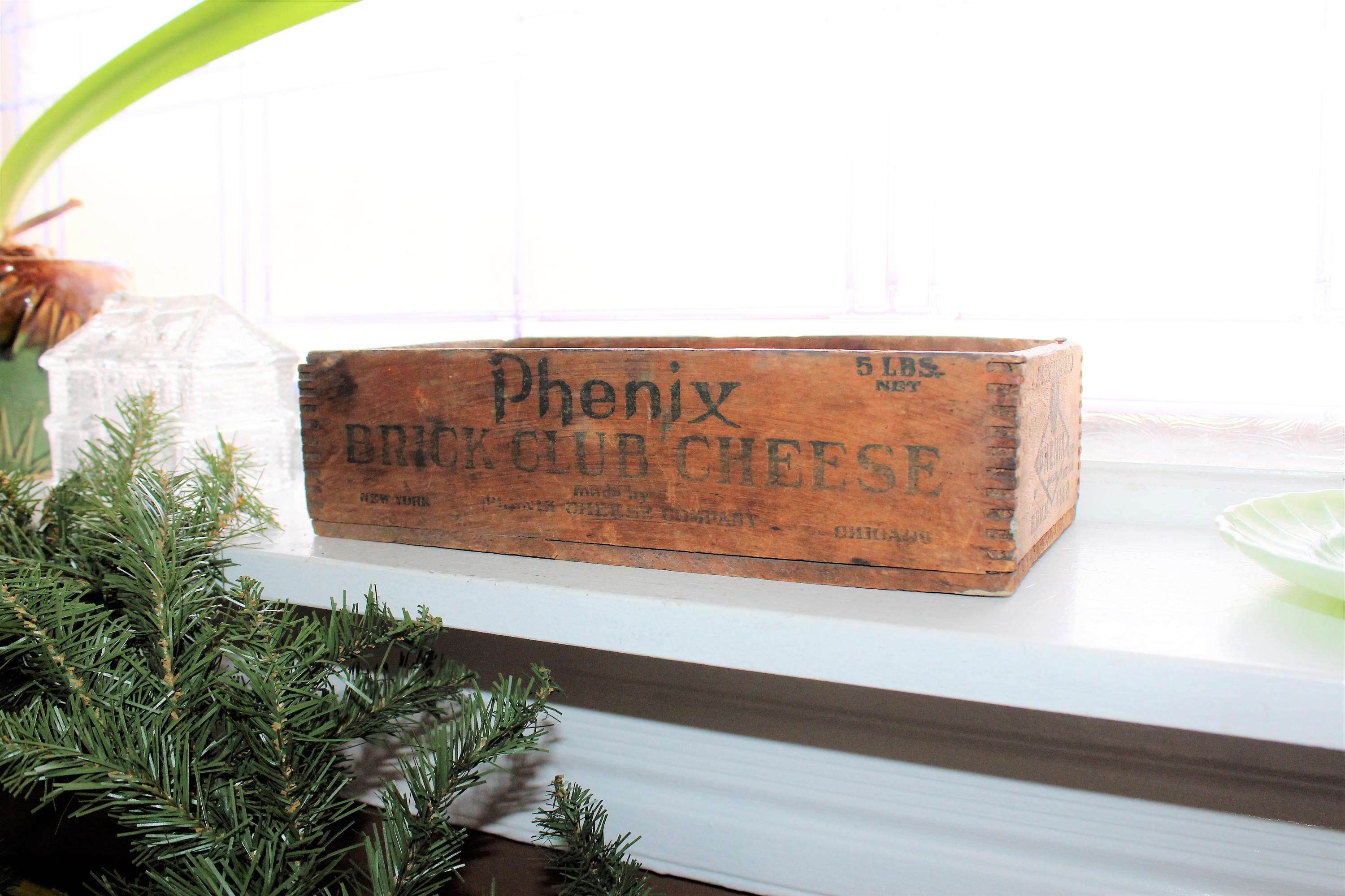 Antique Wood Cheese Box Phenix Cheese 5 Lb Size