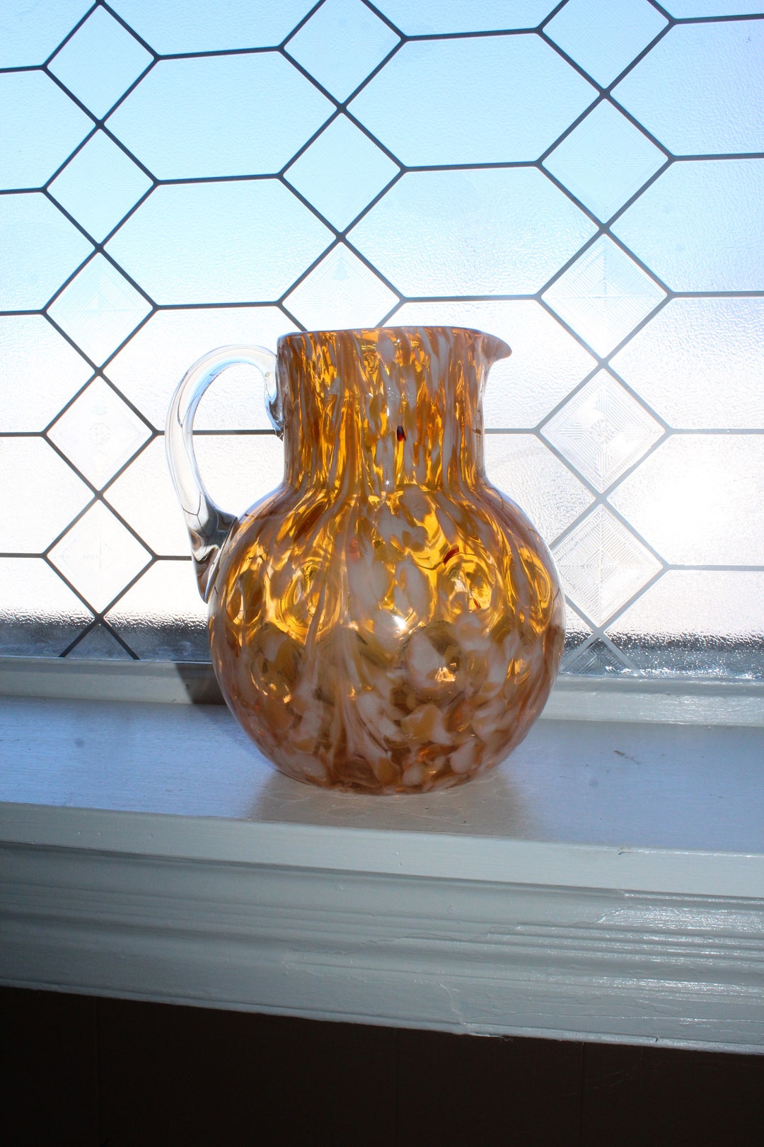 Vintage Spatter Glass Bullseye Pitcher Mottled Orange and White - Etsy
