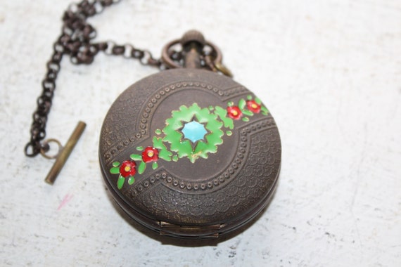 Ornate Antique Enameled Brass Pocket Watch Case - Gem