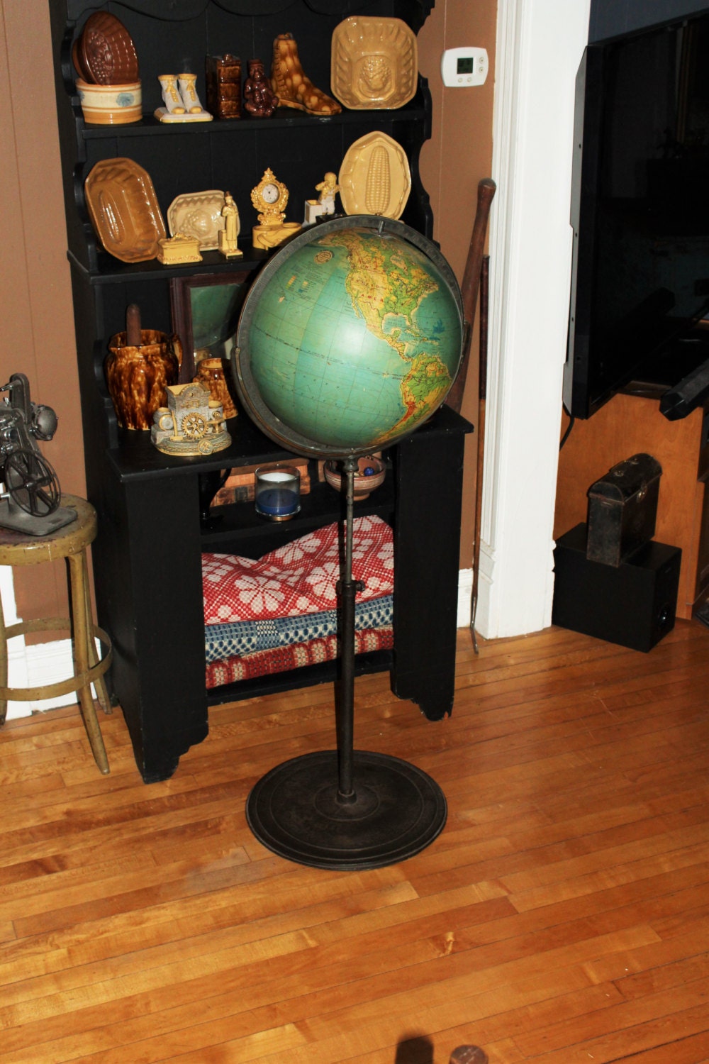 Large Floor Stand Globe Johnston Physical Political With Cast Iron Base