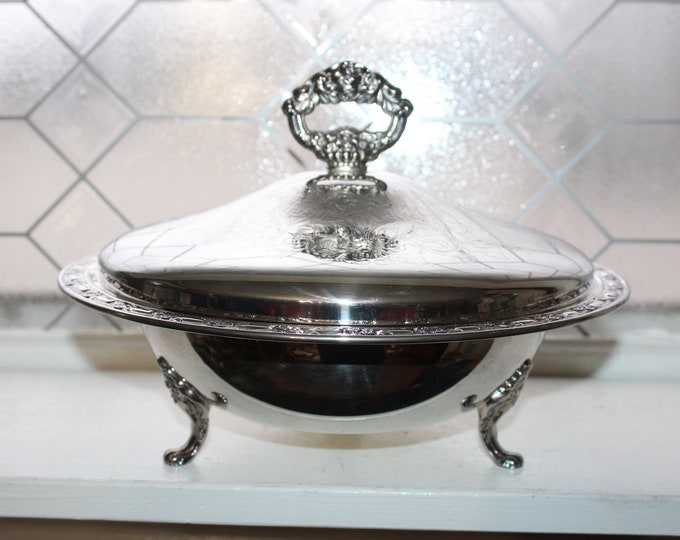 Vintage Oneida Silverplate Footed Casserole Dish With Lid & Glass ...