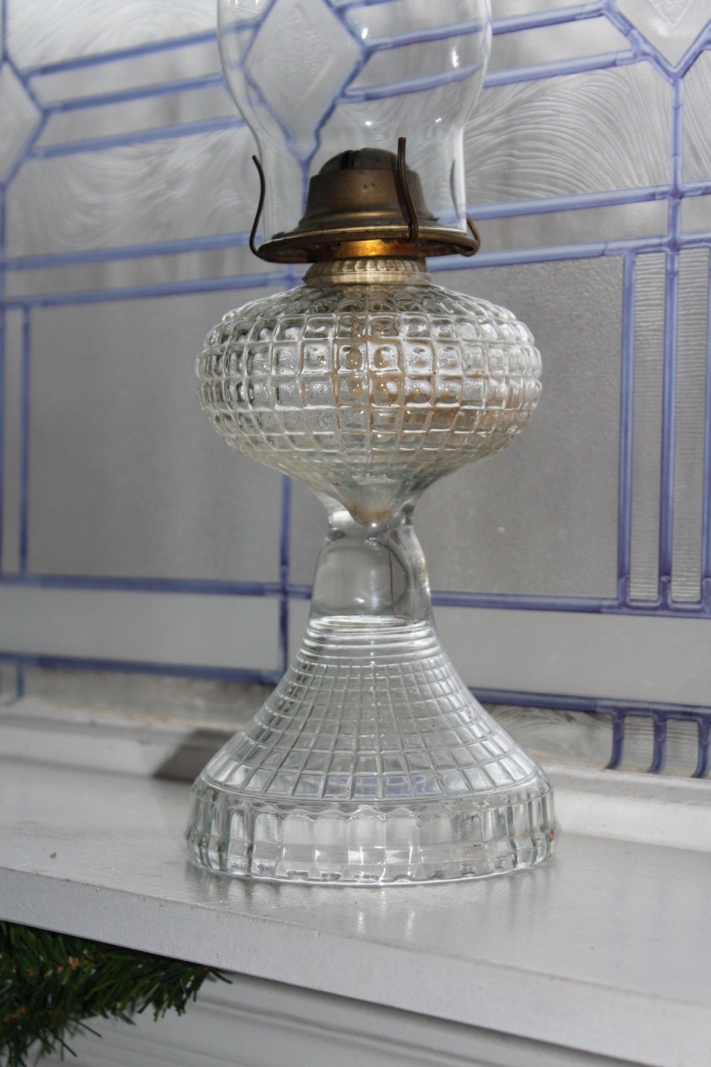 Antique Pressed Glass Oil Lamp Early 1900s Farmhouse Decor