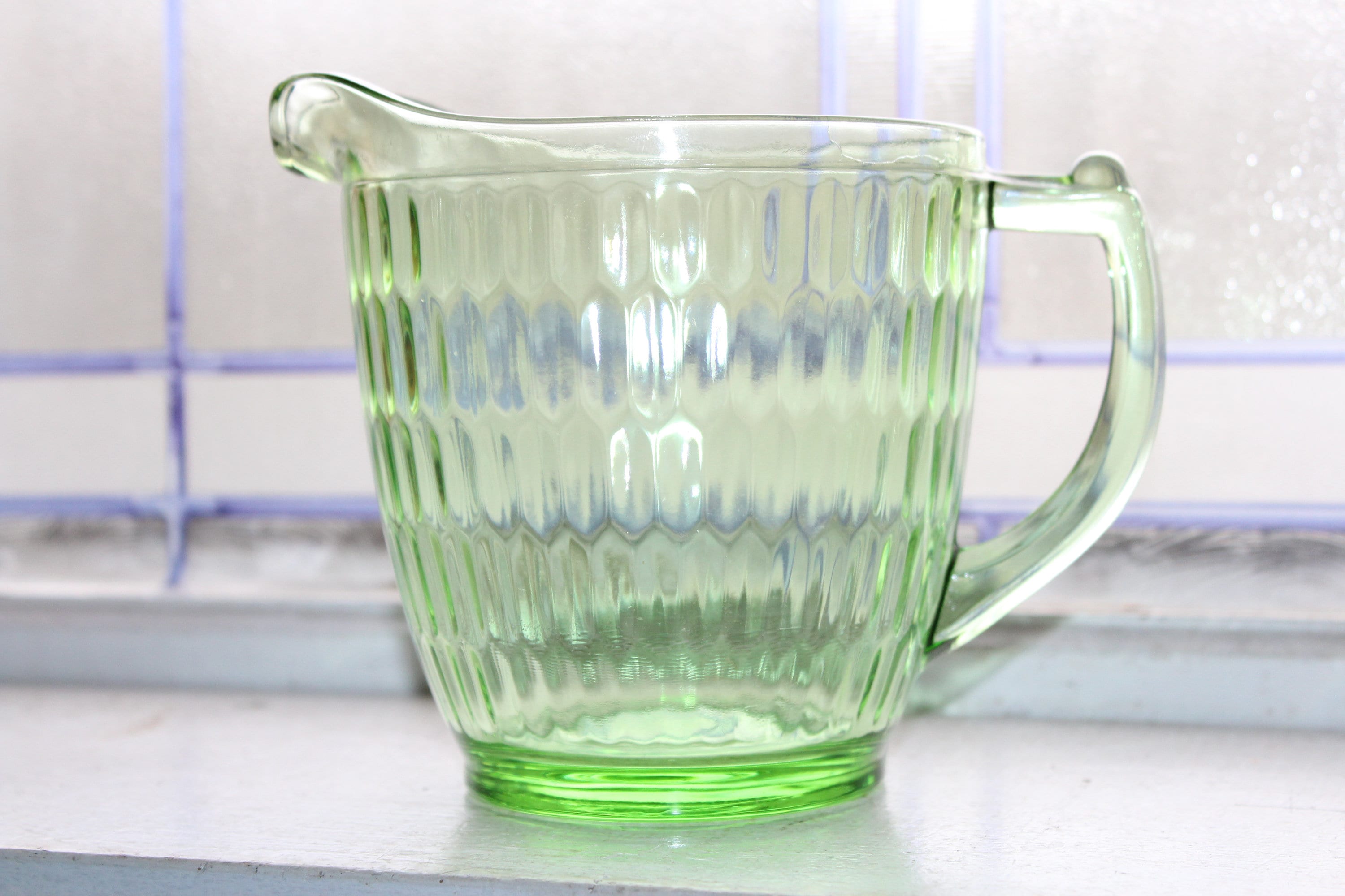 Green Depression Glass Pitcher Honeycomb Hex Optic Vintage 1930s