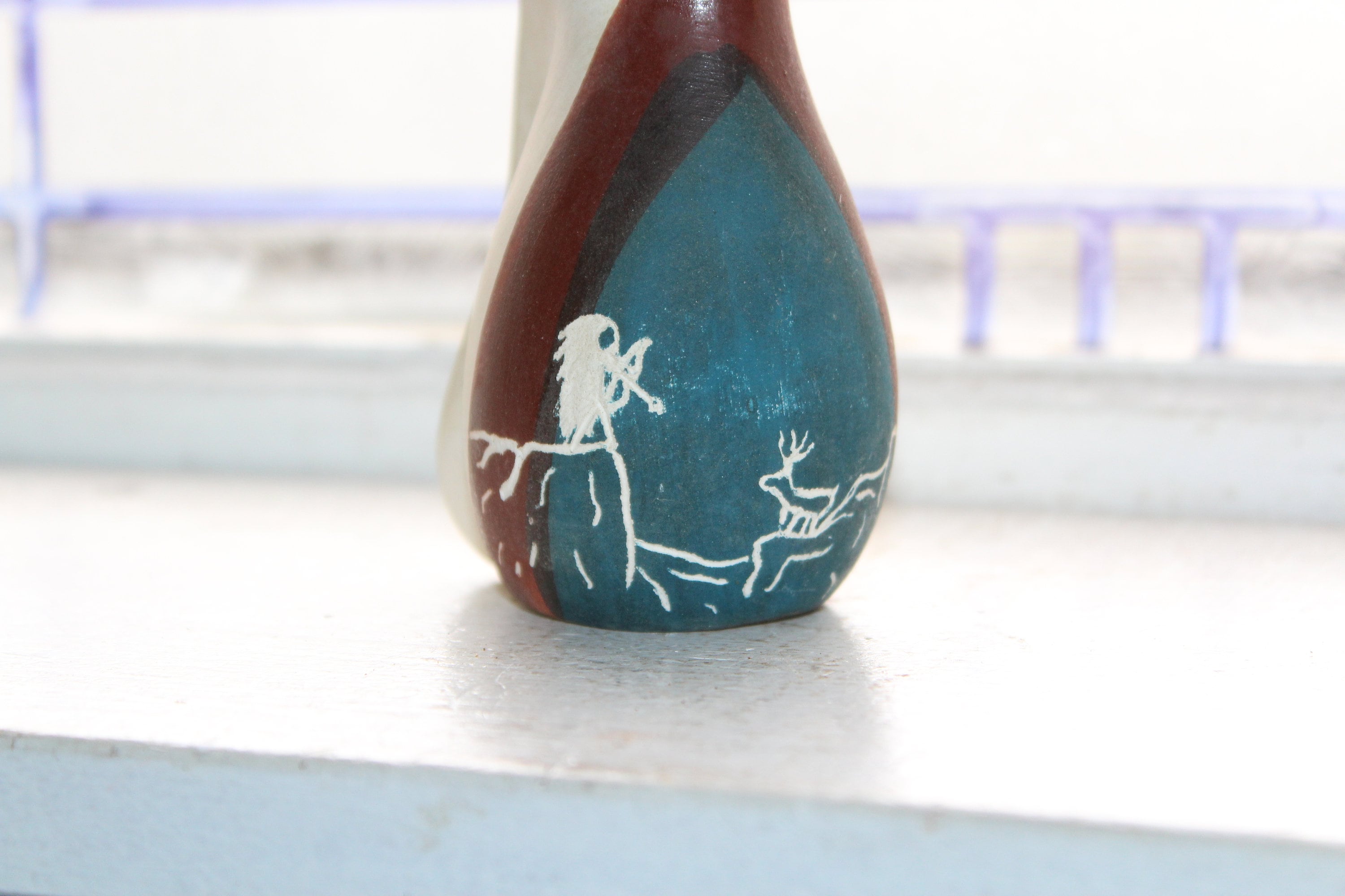 Vintage Sioux Pottery Pitcher Indian Hunting Scene Artist Signed