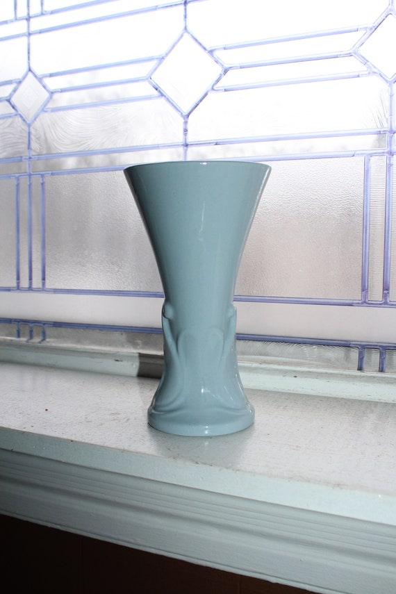 Mid Century Pottery Trumpet Vase Pastel Blue - Etsy