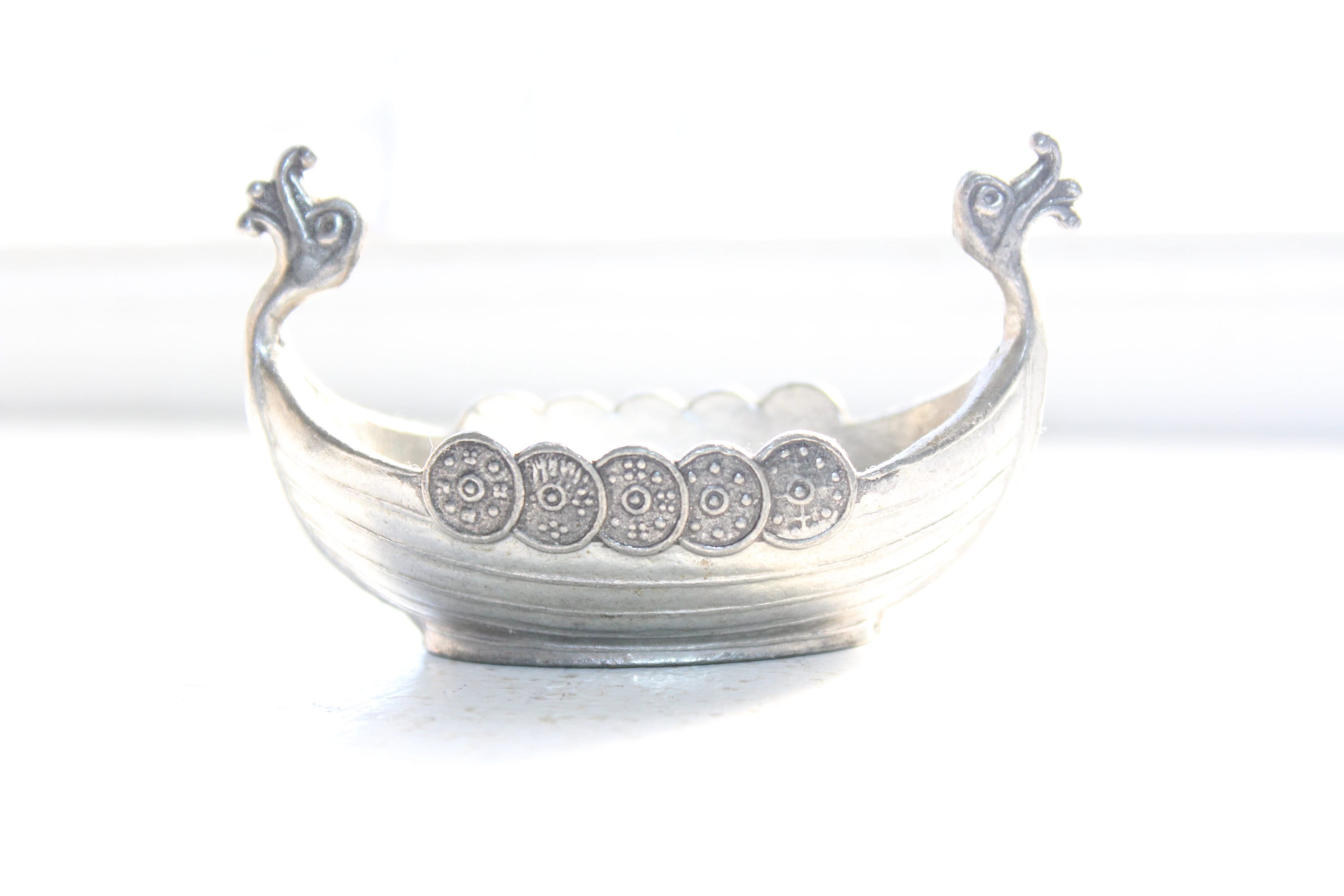 Pewter Viking Ship Salt Cellar Vintage Norwegian