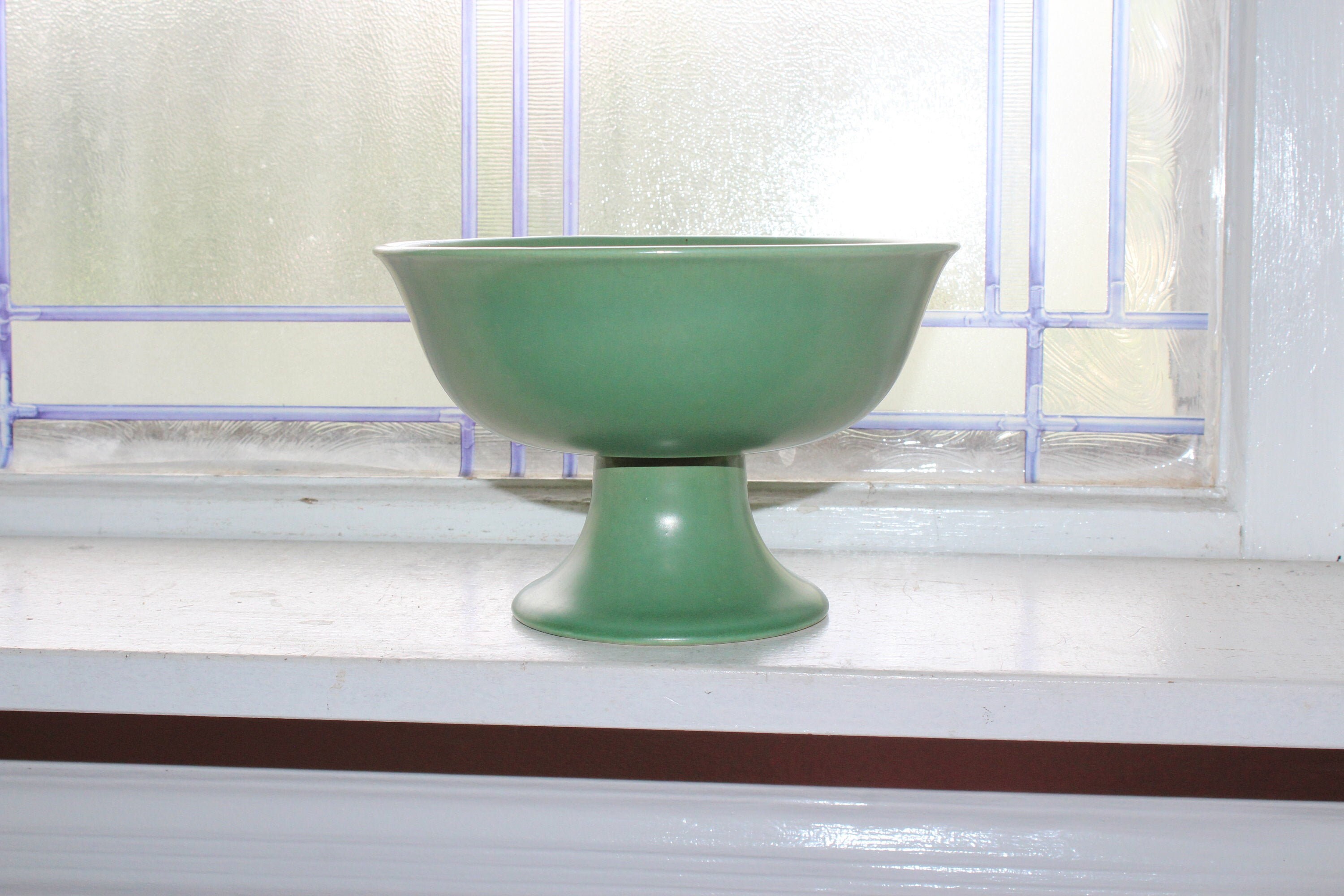 Mid Century Red Wing Pottery Compote Candy Dish 1950s Sage Green 5011