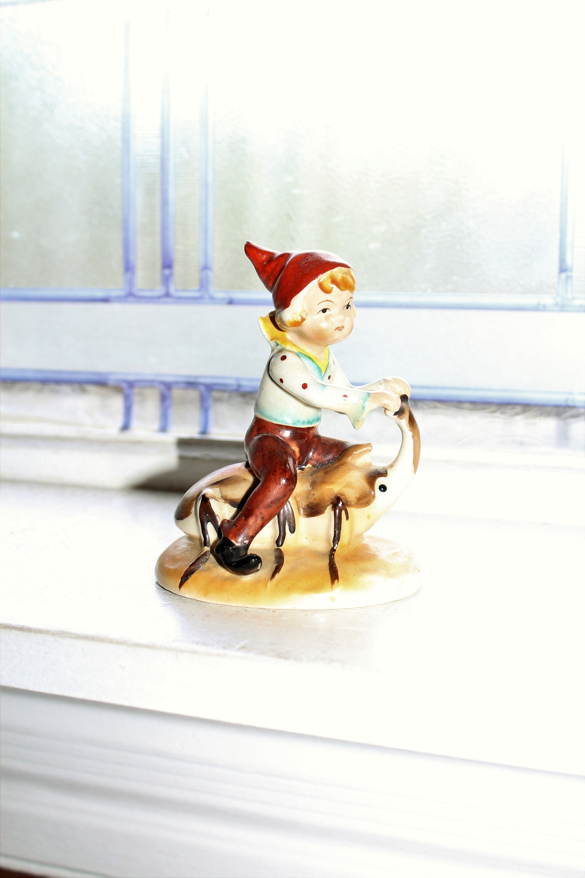 Vintage Elf Riding Stag Beetle Bug Figurine 1940s Occupied Japan