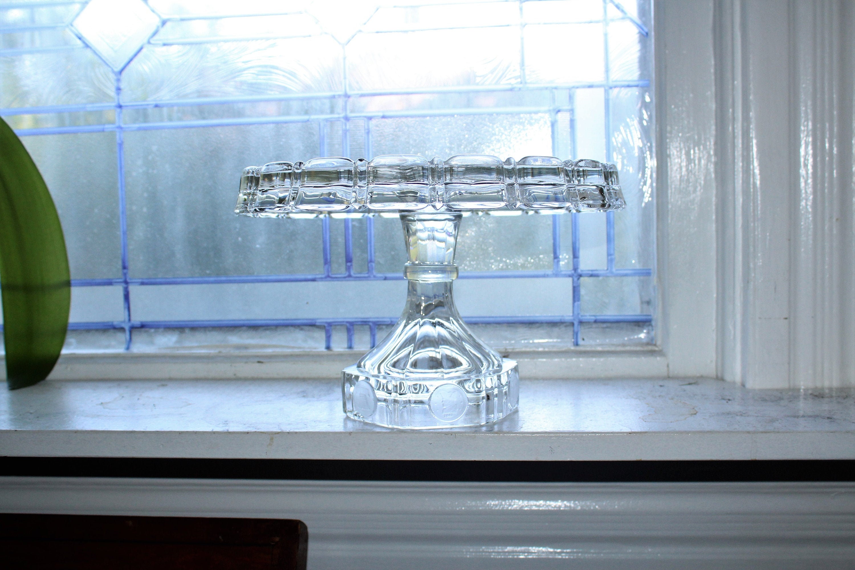 Fostoria Clear Glass Frosted Coin Cake Stand Vintage 1960s