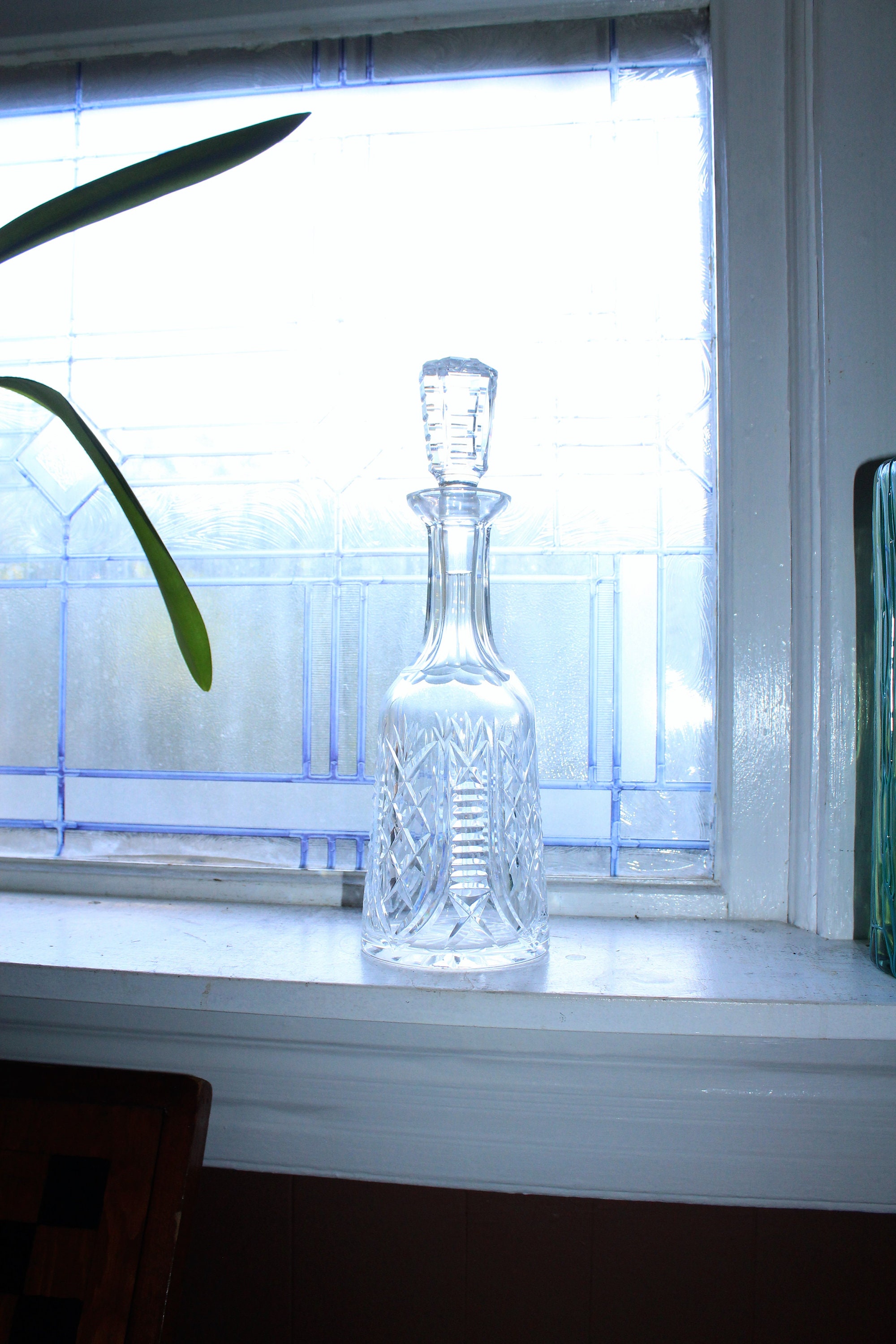 Large Crystal Liquor Decanter Vintage Mad Men Barware