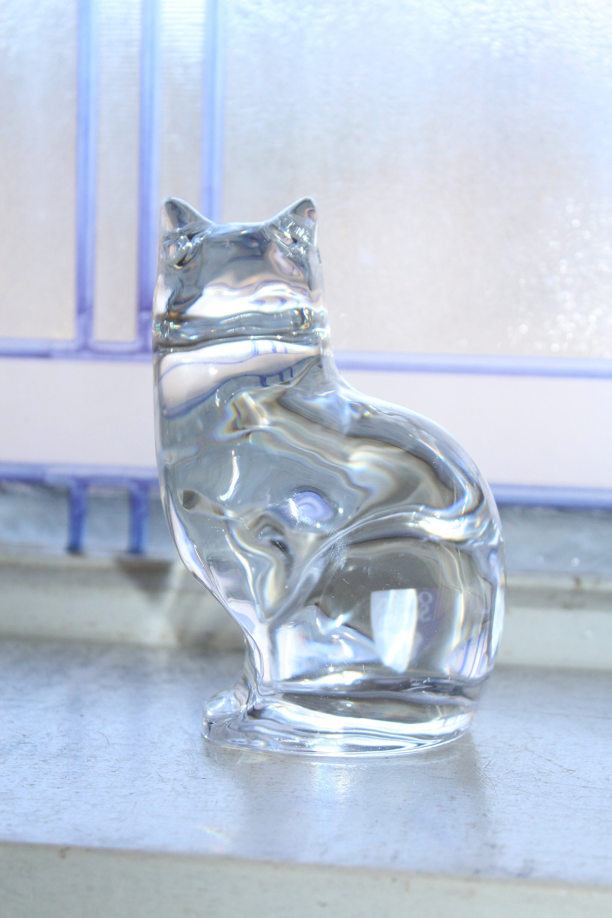 Large Orrefors Crystal Cat Figurine Art Glass