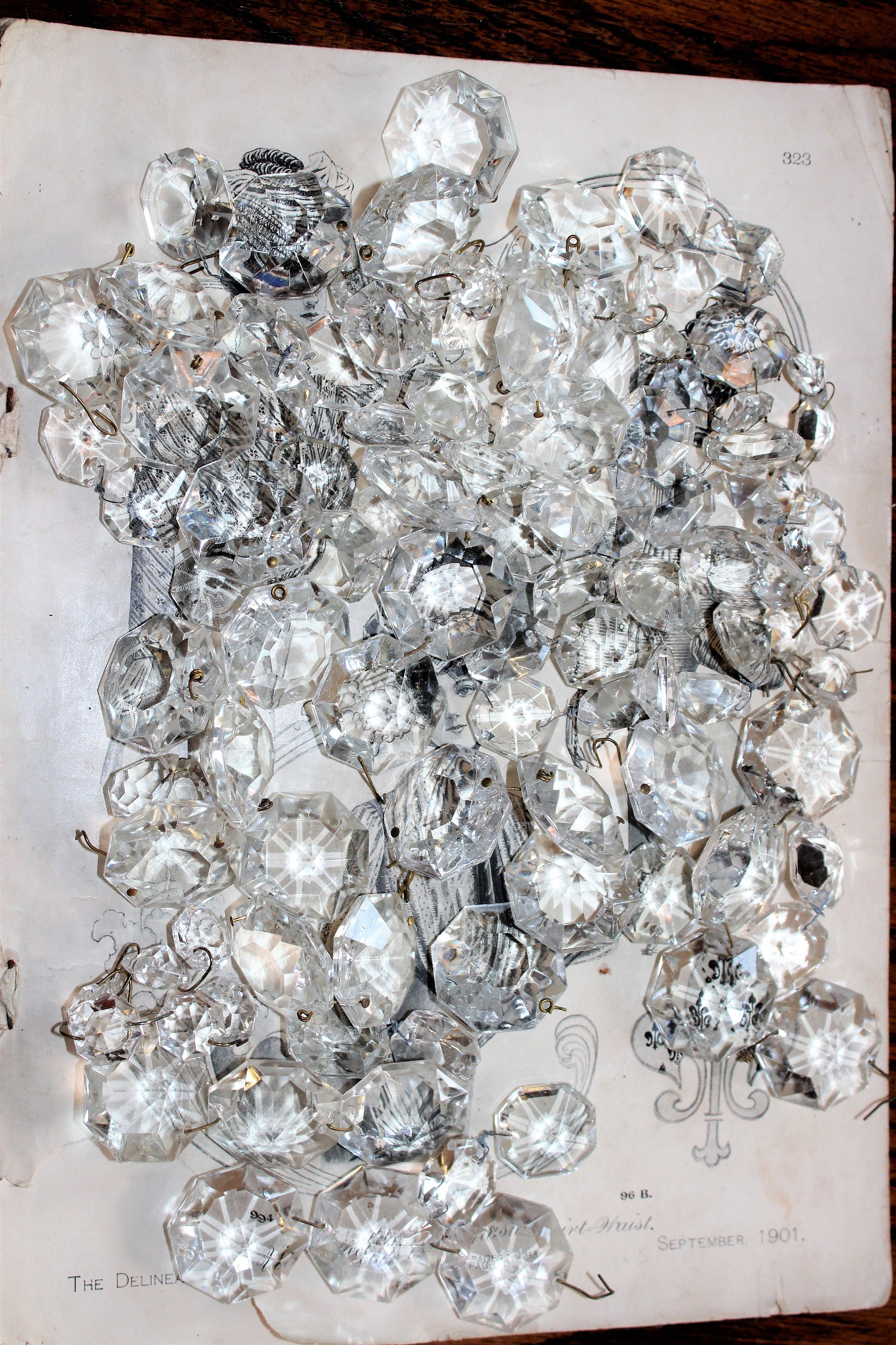 106 Assorted Antique Hanging Glass Prisms Victorian Crystal Pendants