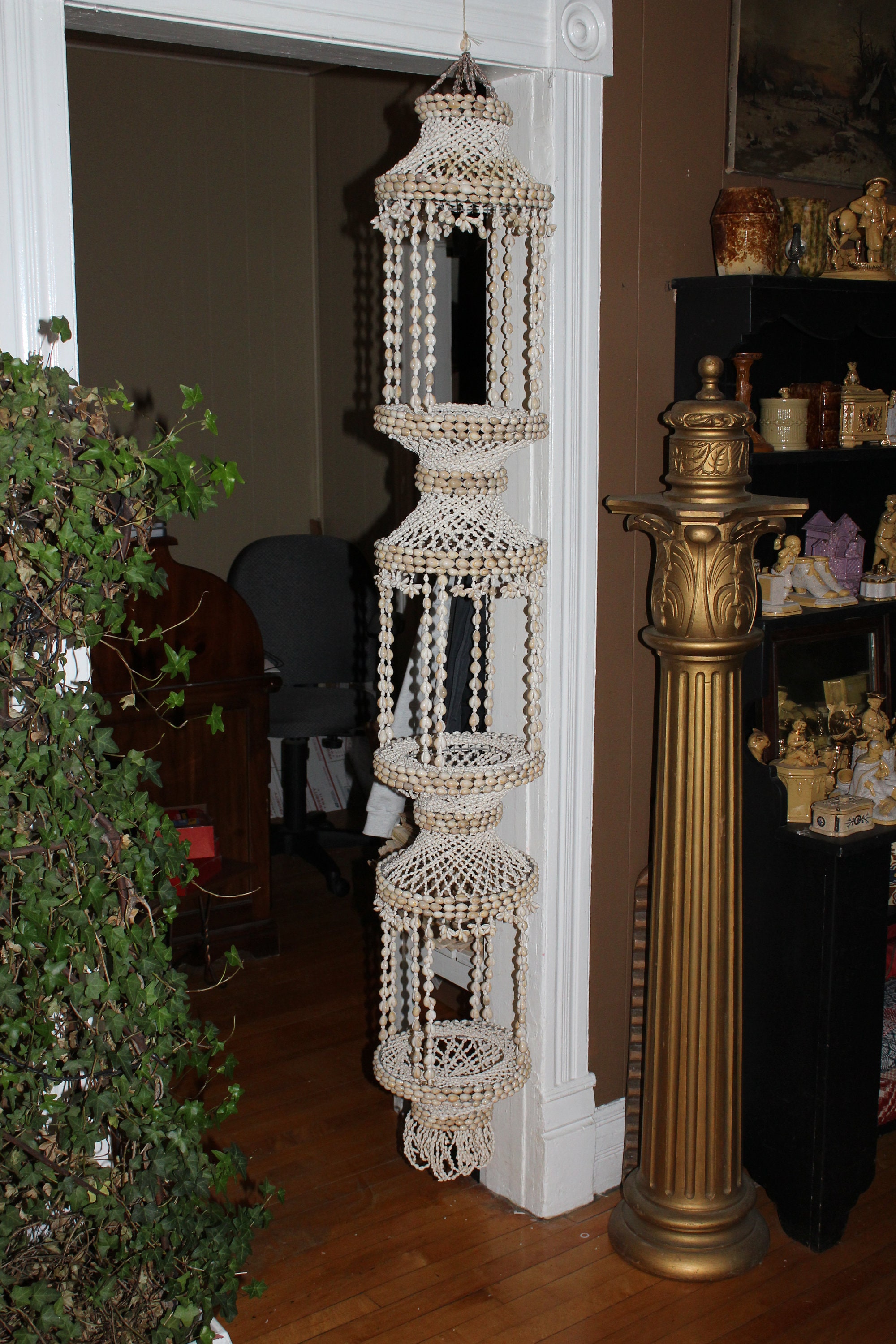 Huge 74 Hanging Shell Plant Hanger Planter Holder Sea Shell Art 1970s