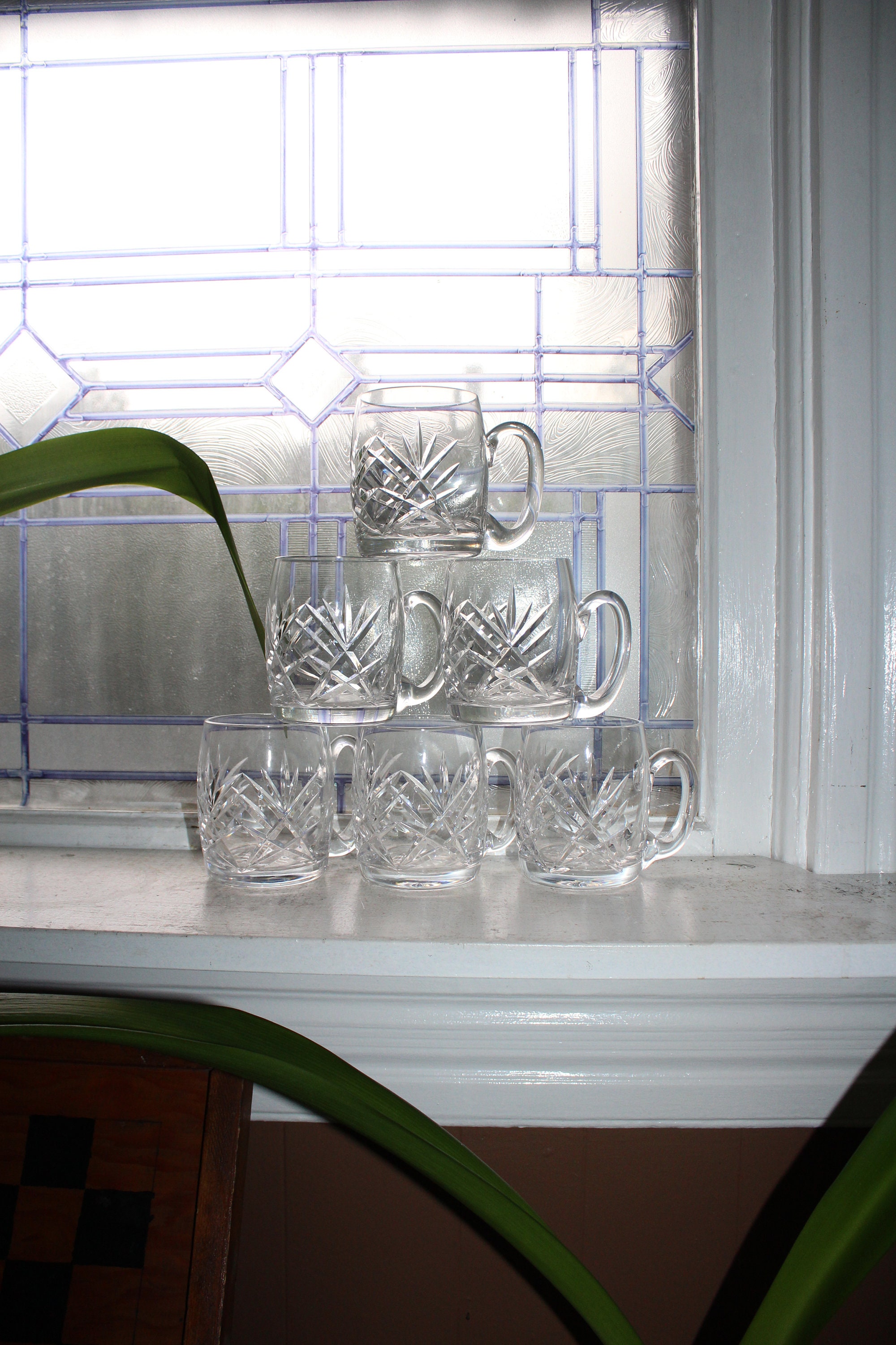 6 Vintage Cavan Crystal Cups Mugs