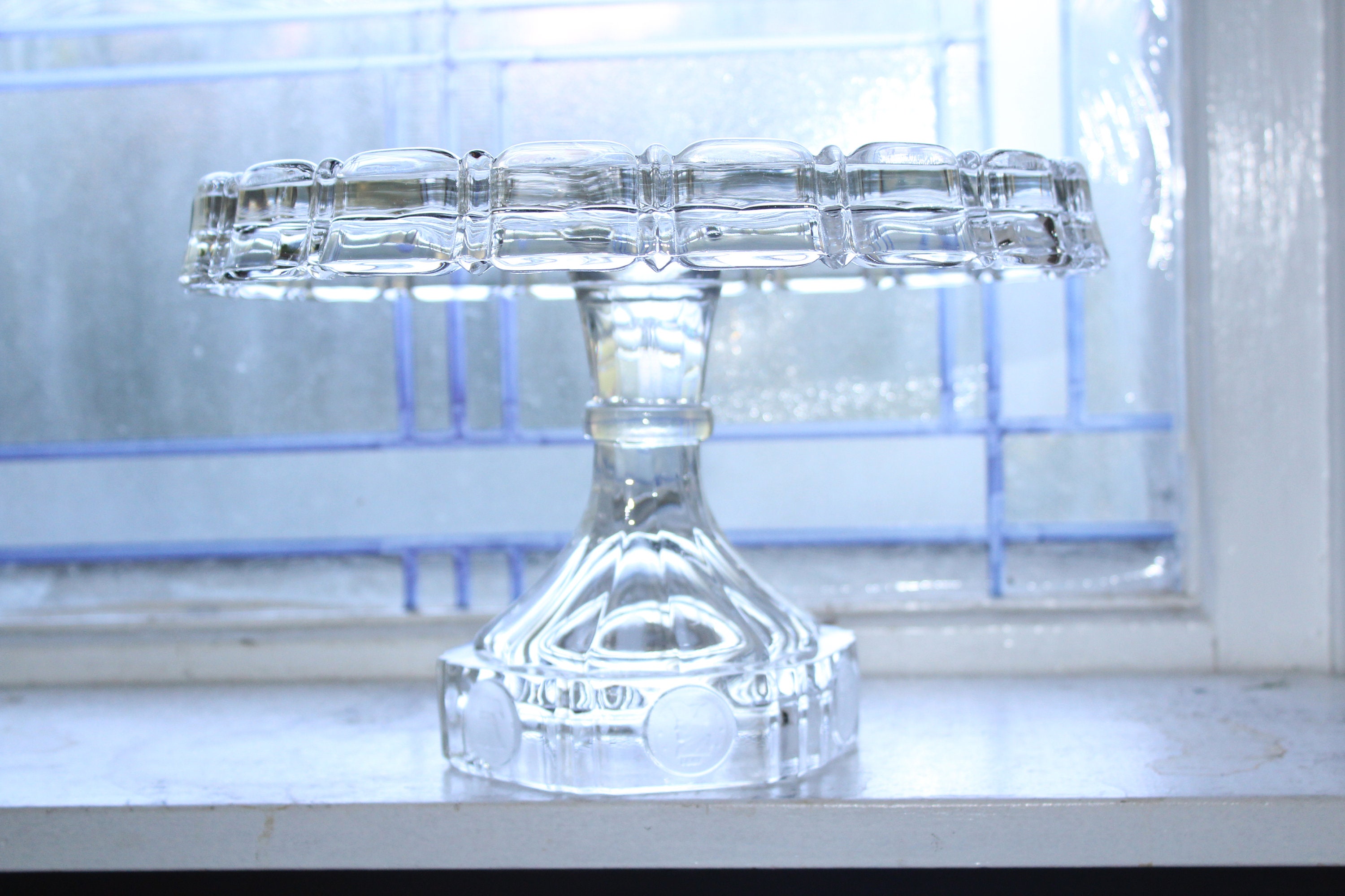 Fostoria Clear Glass Frosted Coin Cake Stand Vintage 1960s