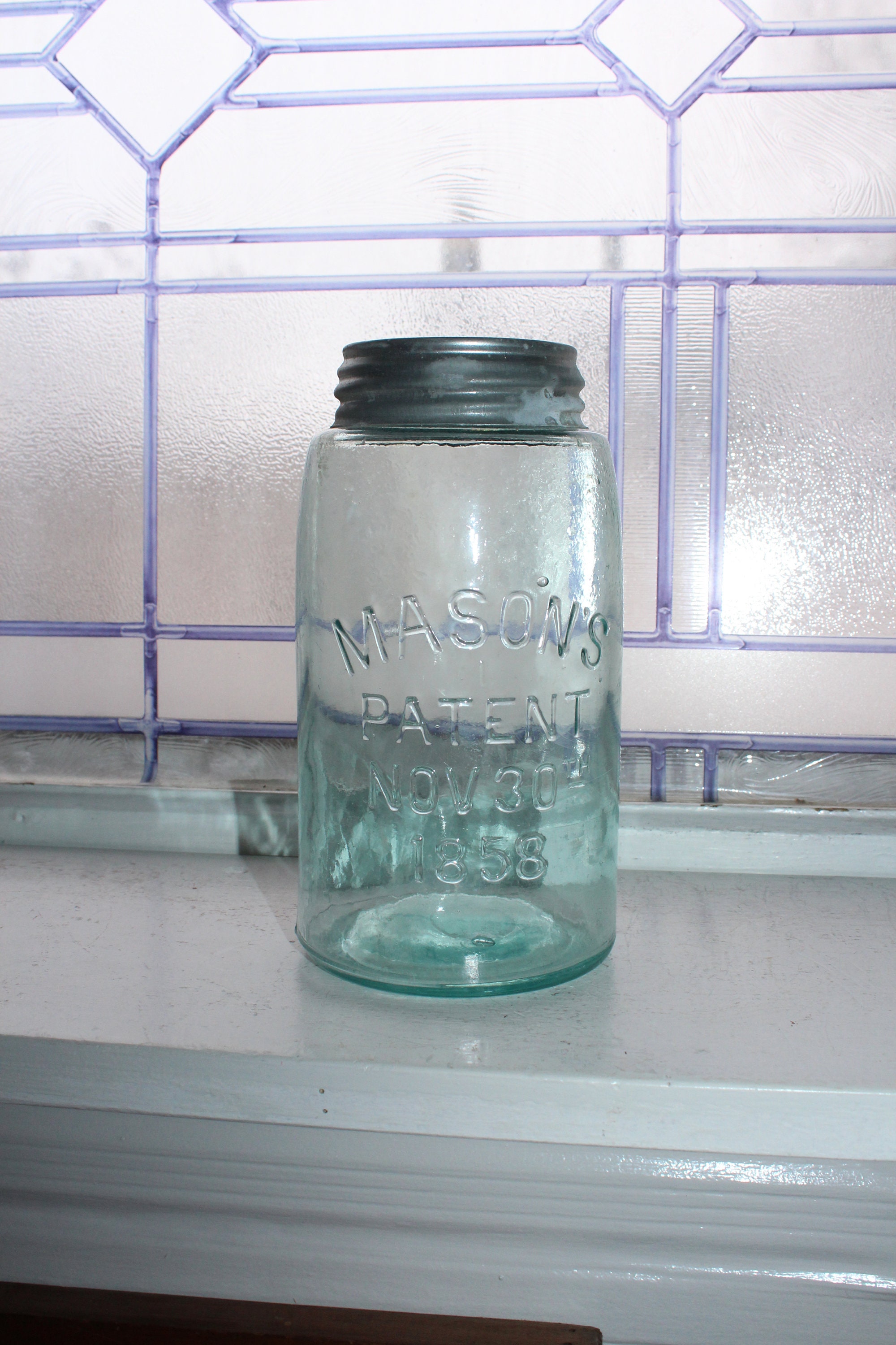Antique Blue Mason Jar Quart Masons Patent Nov 30th 1858