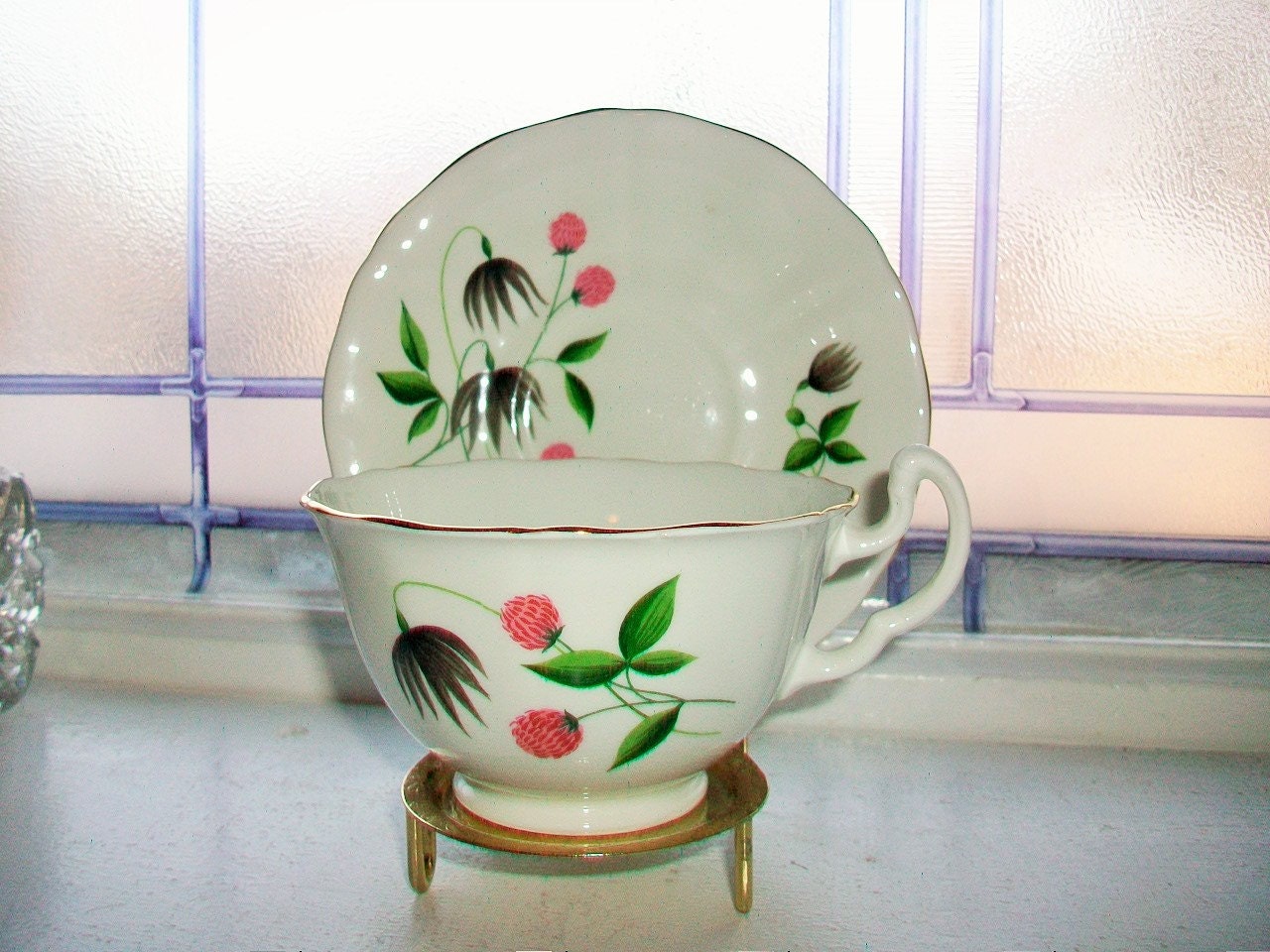 Mayfair Tea Cup and Saucer Thistles Vintage Bone China Made in England