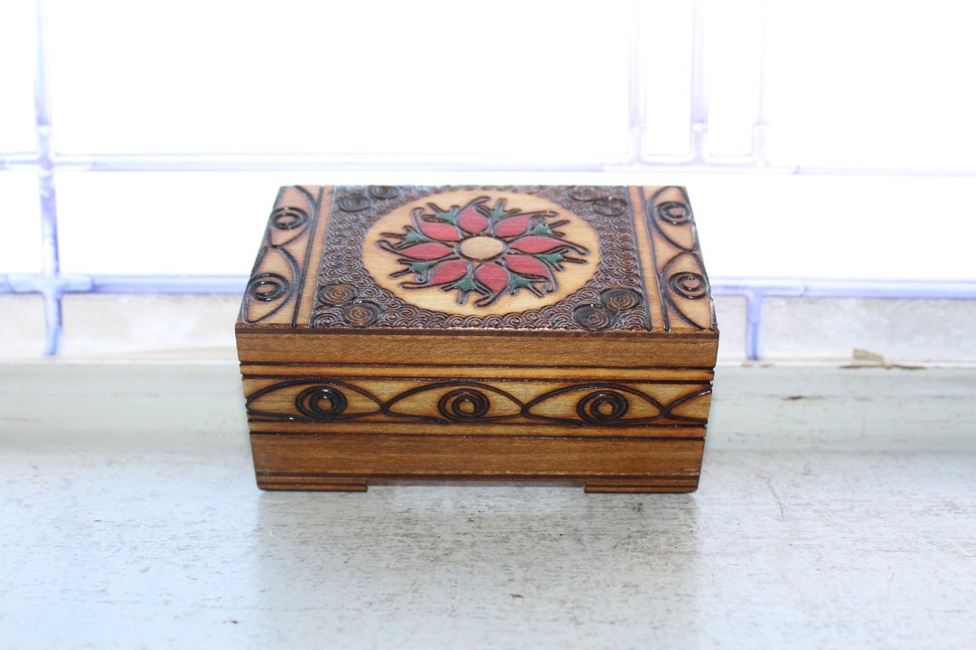 Vintage Jewelry Box Pyrography Burnt Wood - Etsy