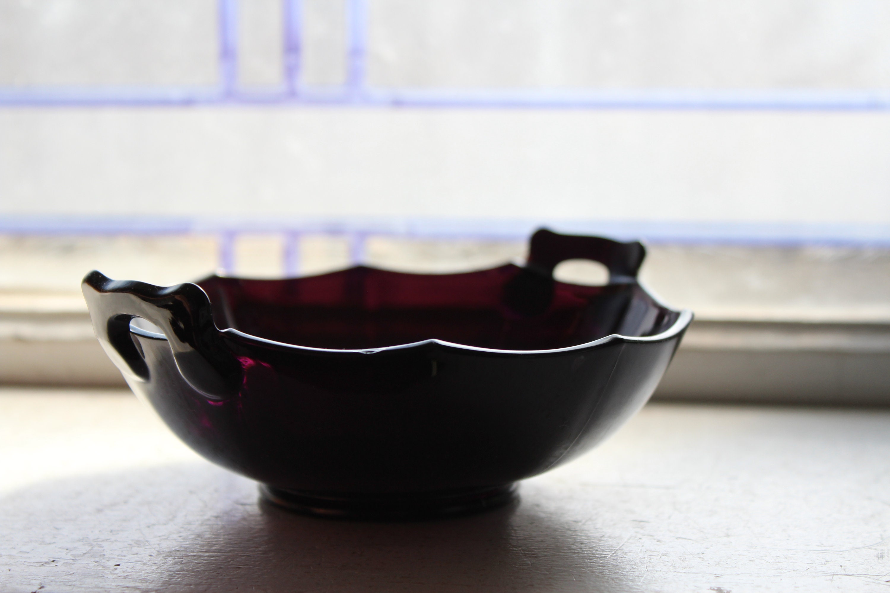 Vintage Amethyst Purple Glass Dish with Handles