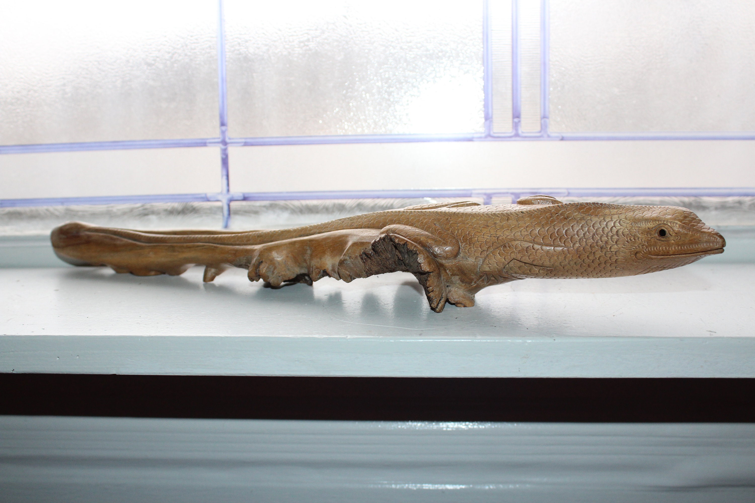Large Vintage Folk Art Carved Wood Lizard