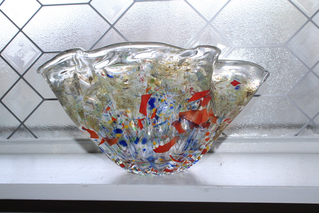 Large Vintage Ion Tamaian Confetti Glass Handkerchief Vase - Etsy