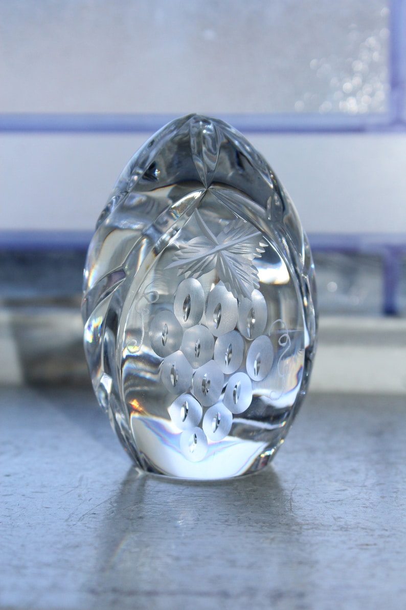 Cut Crystal Egg Paperweight With Grapes Pattern by Sullivan - Etsy