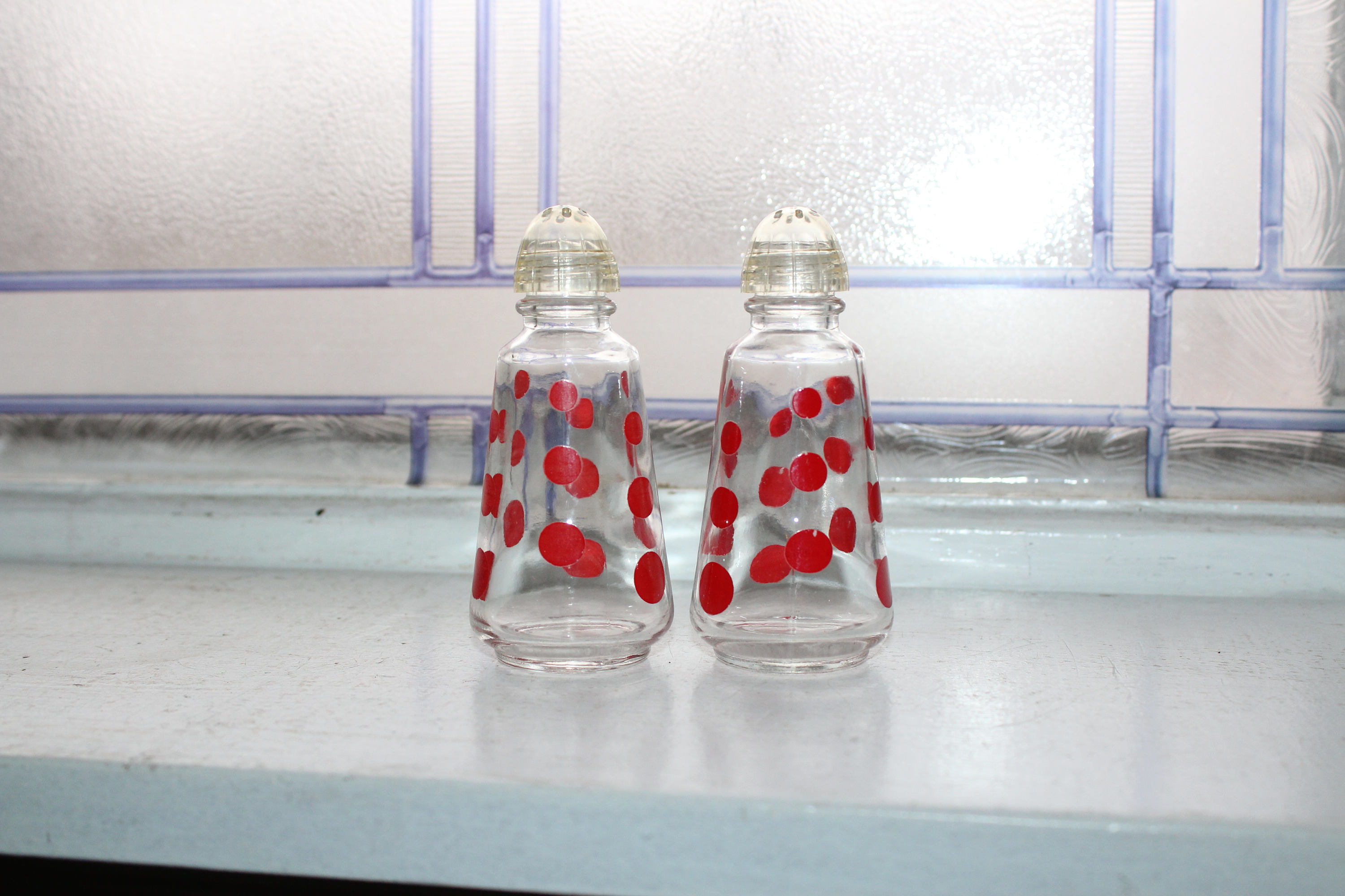Vintage Salt and Pepper Shakers Glass with Red Polka Dots
