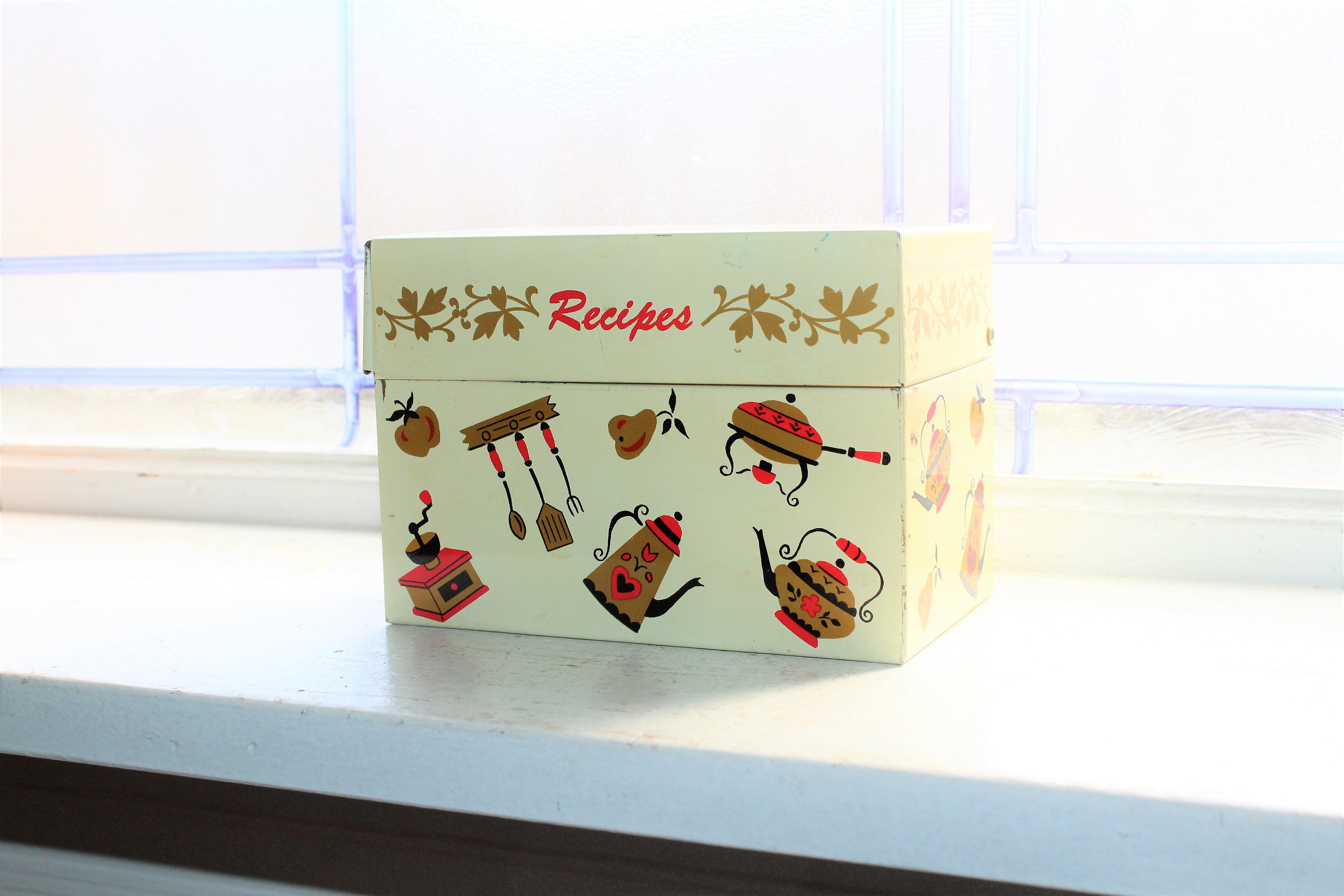 Vintage Mid Century Recipe Box Filled with Recipes