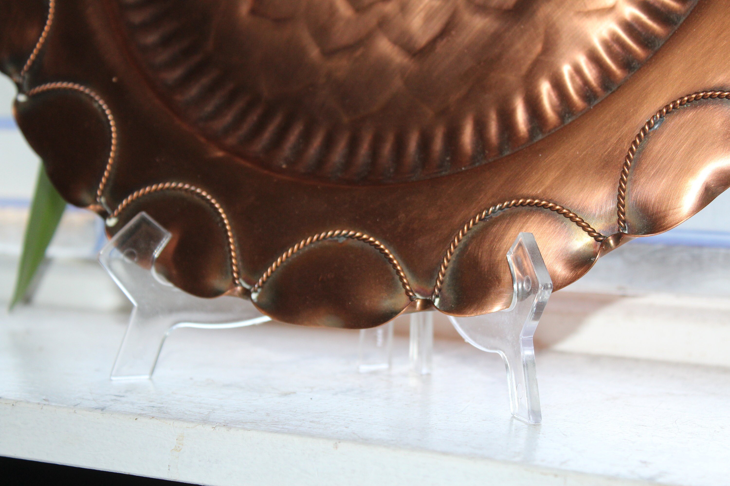 Large Vintage Gregorian Copper Tray Hand Hammered with Rope Design