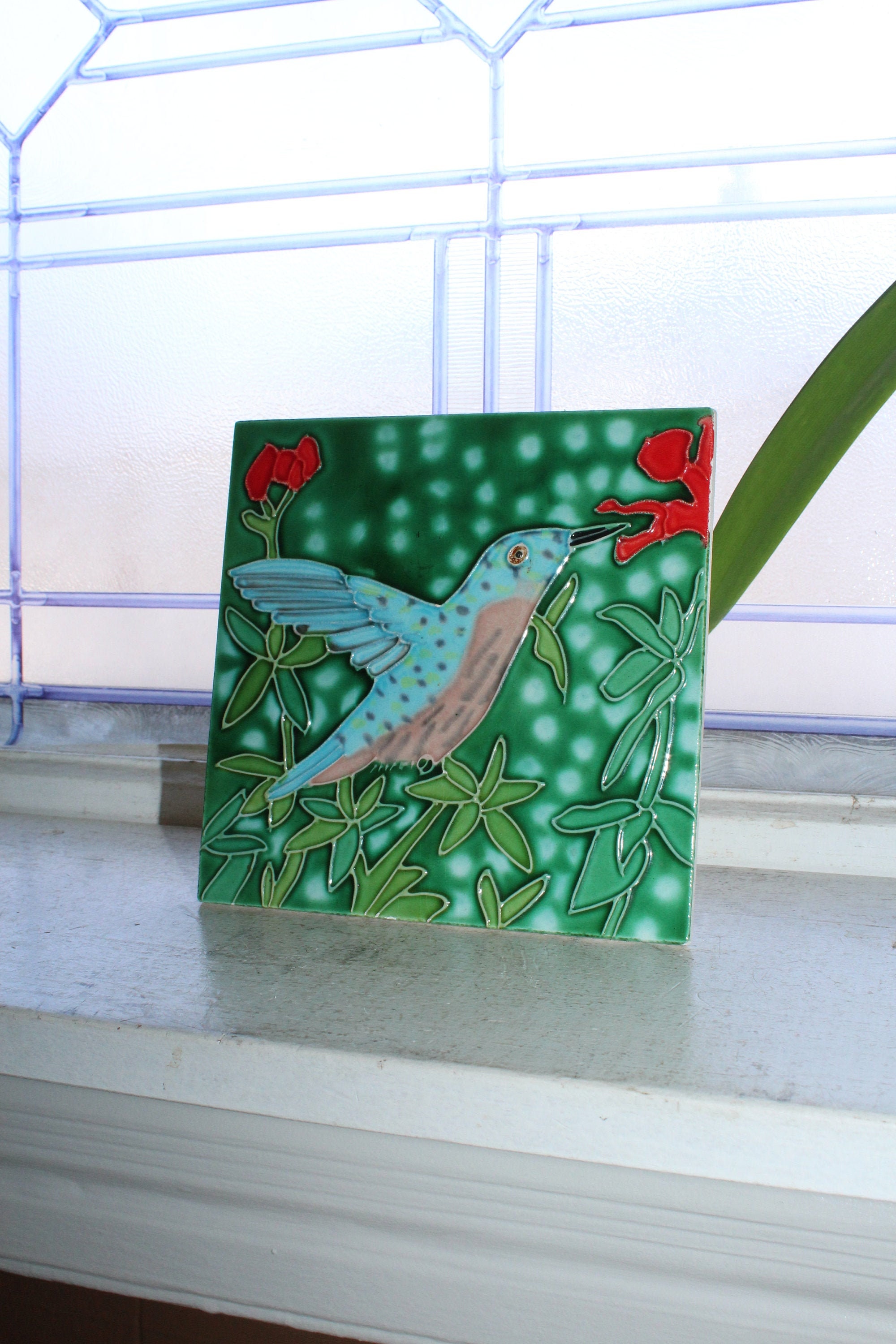 Vintage Art Pottery Tile Hummingbird Bird