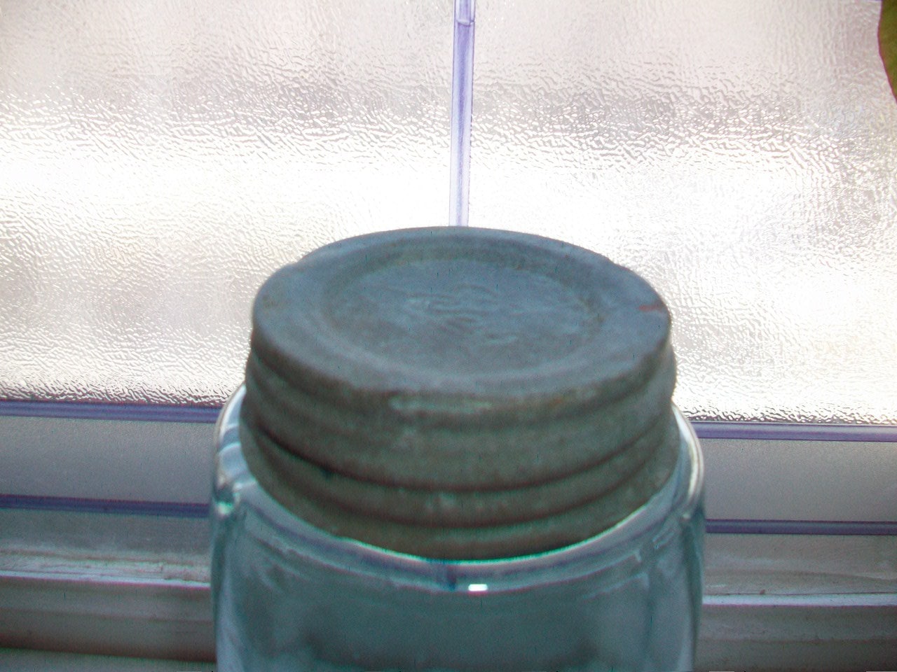 Blue Root Mason Jar Quart with Zinc Lid Antique 1900s