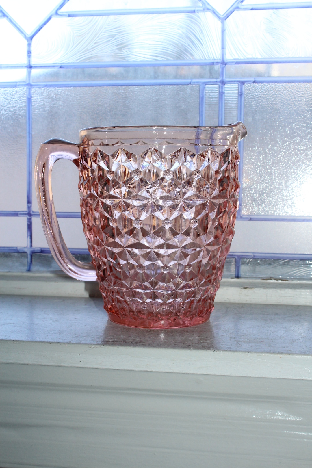 Vintage Pink Depression Glass Pitcher Holiday Buttons and Bows - Etsy