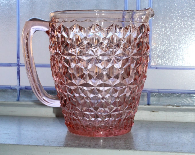 Vintage Pink Depression Glass Pitcher Holiday Buttons and Bows 1940s - Etsy