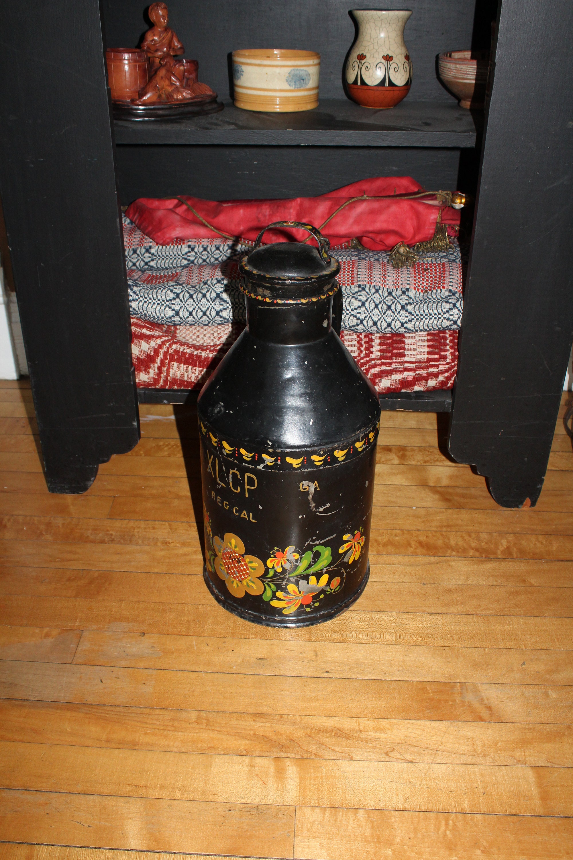 Vintage Rosemaled Large Cream Can Norwegian Folk Art