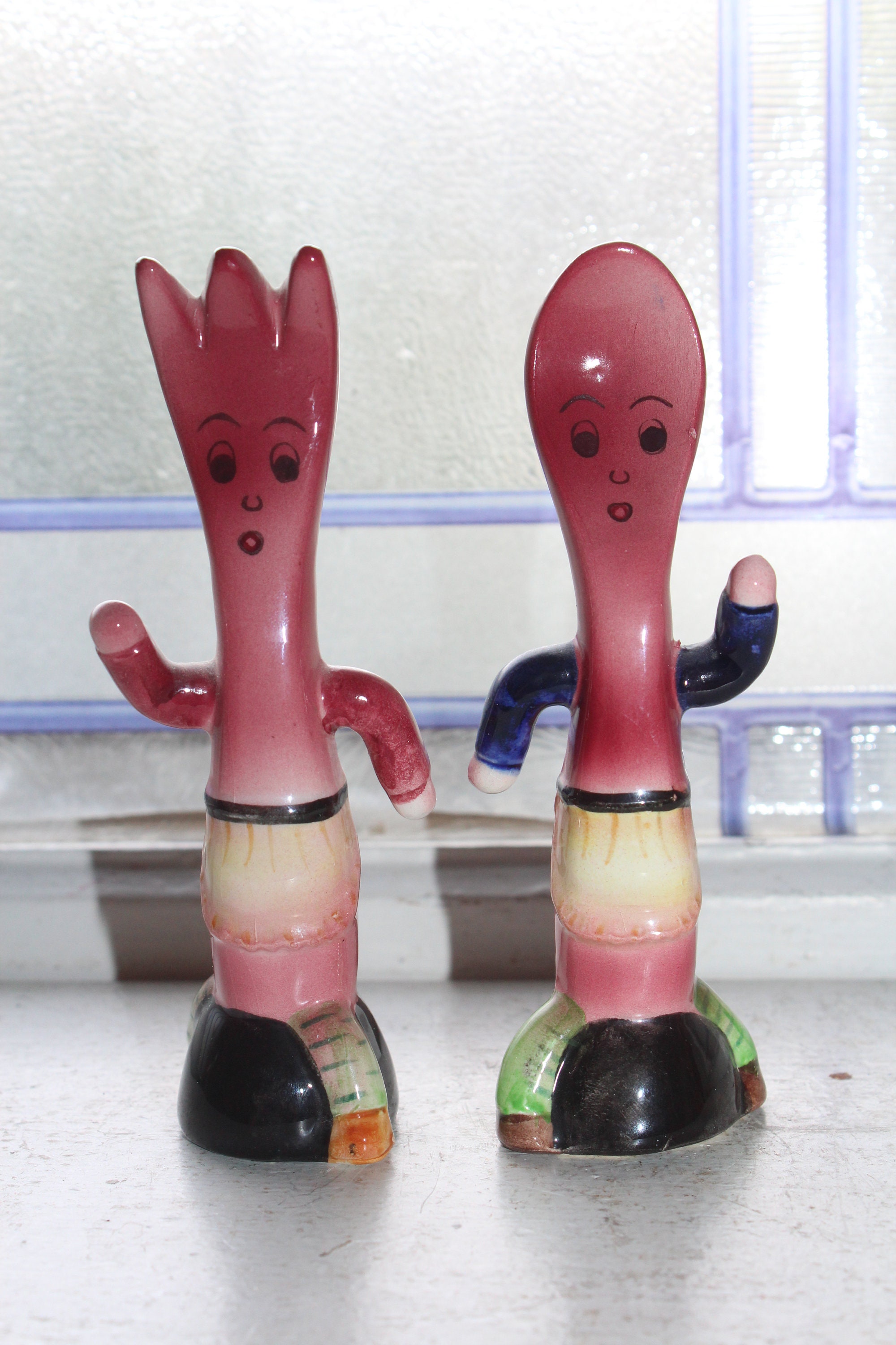 Vintage Anthropomorphic Fork & Spoon Salt and Pepper Shaker 1950s