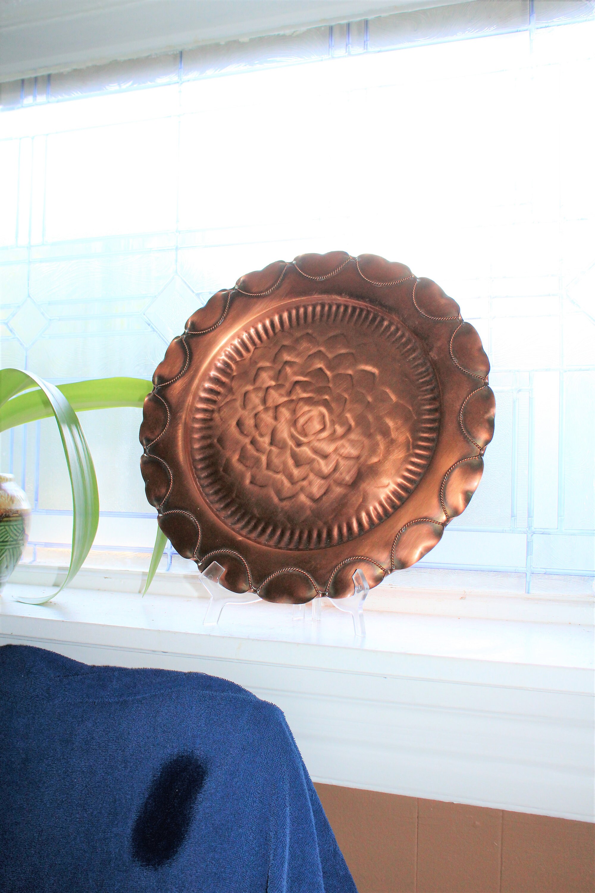 Large Vintage Gregorian Copper Tray Hand Hammered with Rope Design