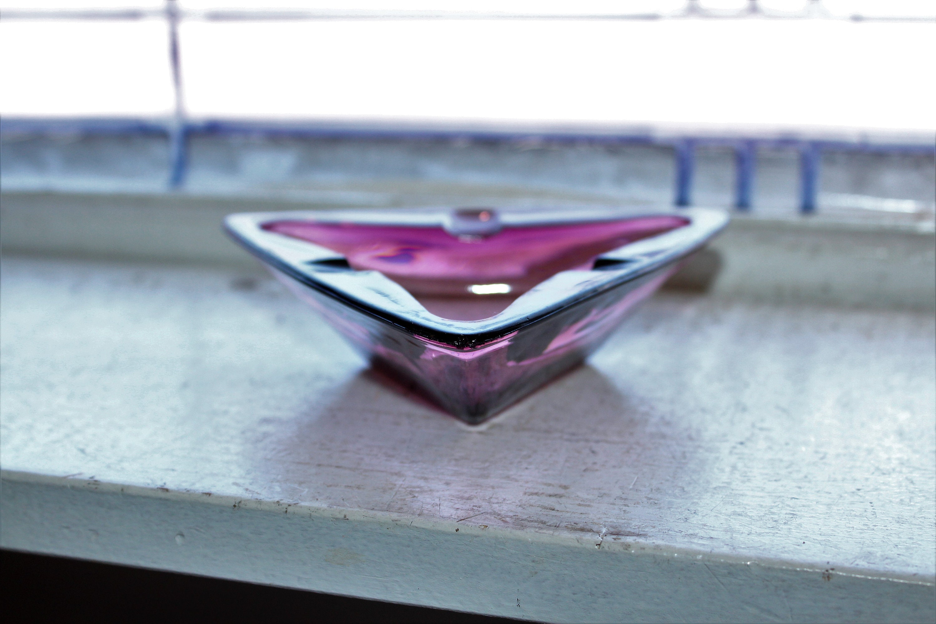 Vintage Amethyst Purple Glass Triangle Ashtray