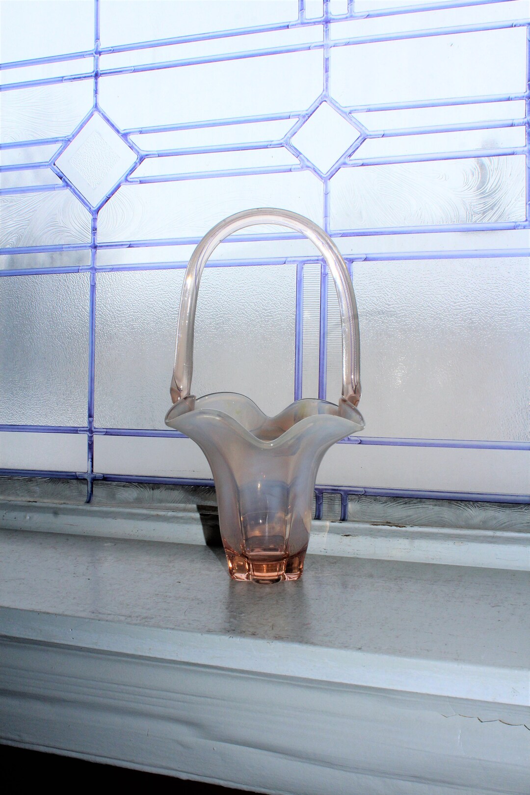 Vintage Duncan & Miller Pink Opalescent Glass Basket - Etsy