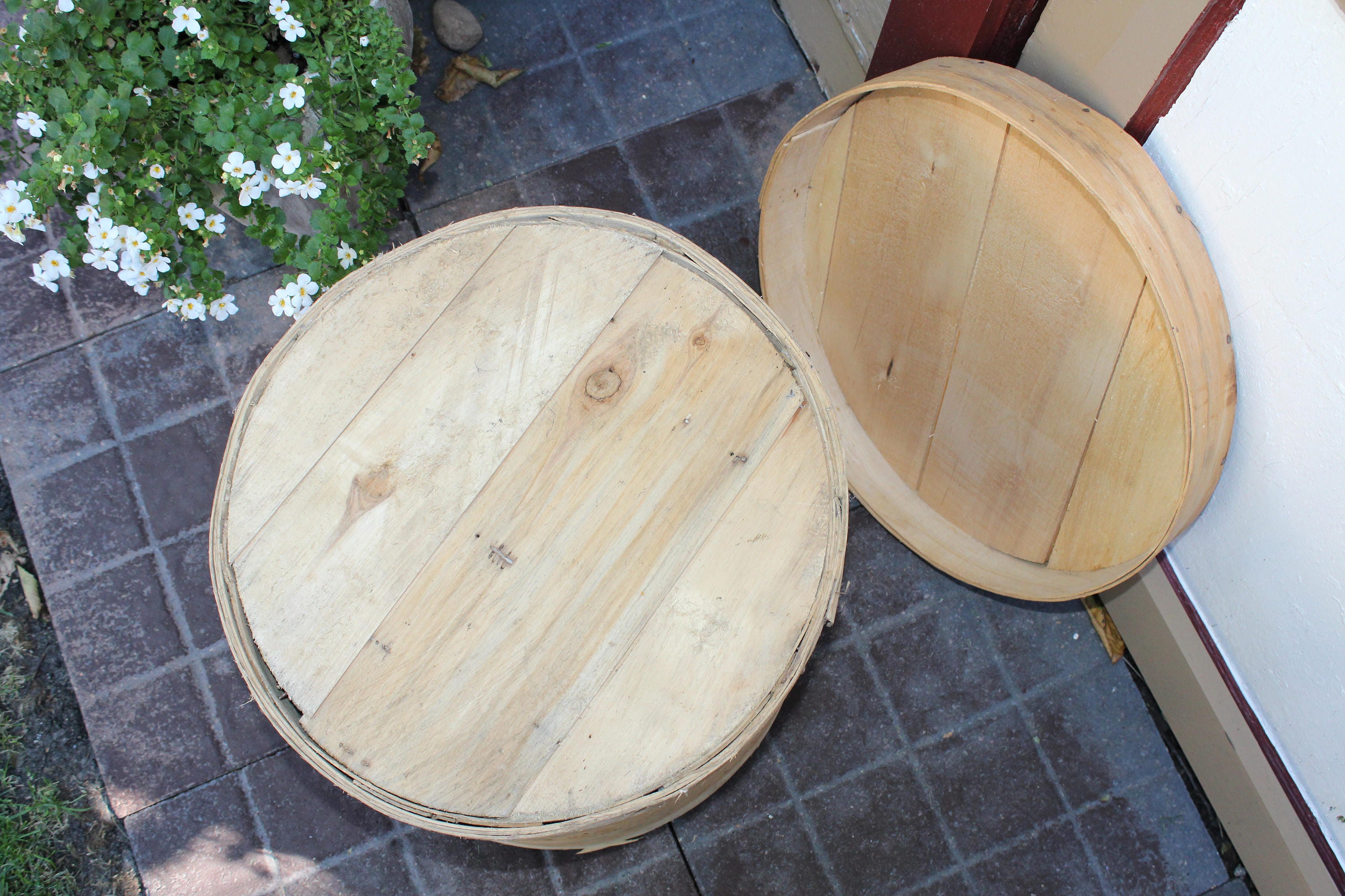 Vintage Cheese Box Large Wooden Round w/ Lid