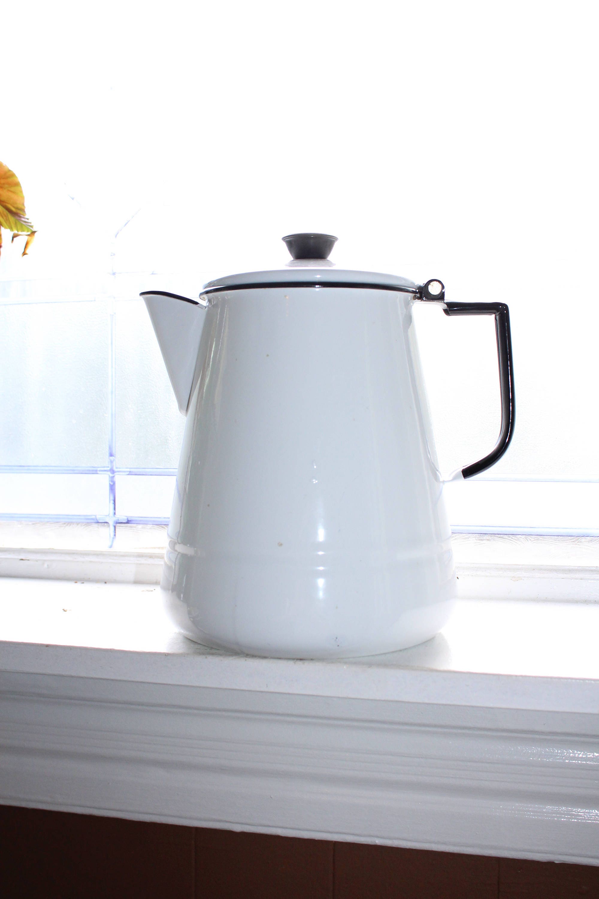 Vintage White Enamelware Coffee Pot Rustic Farmhouse Decor Vintage White Enamelware Coffee Pot Rustic Farmhouse Decor