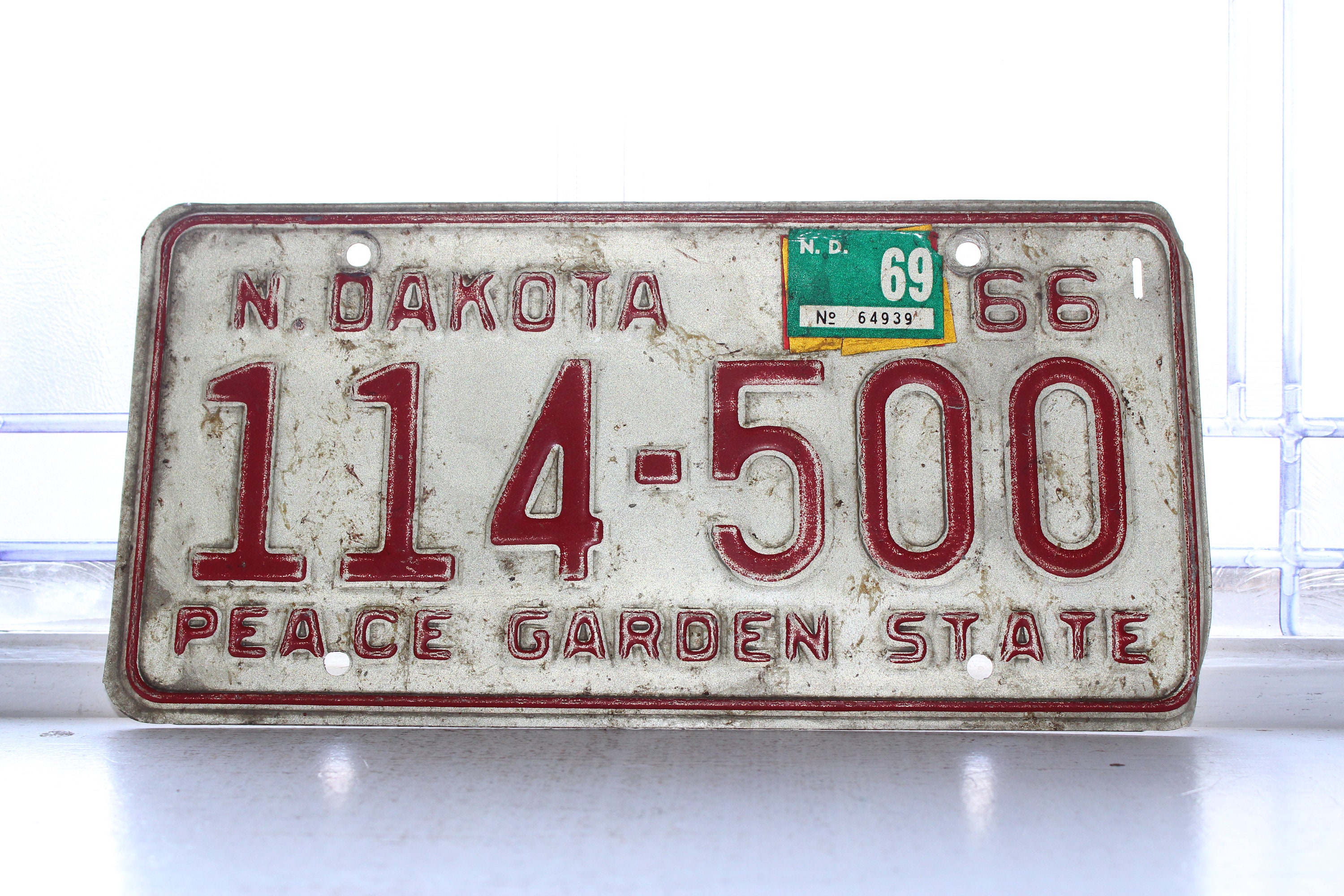 Vintage 1966 North Dakota License Plate Man Cave Decor