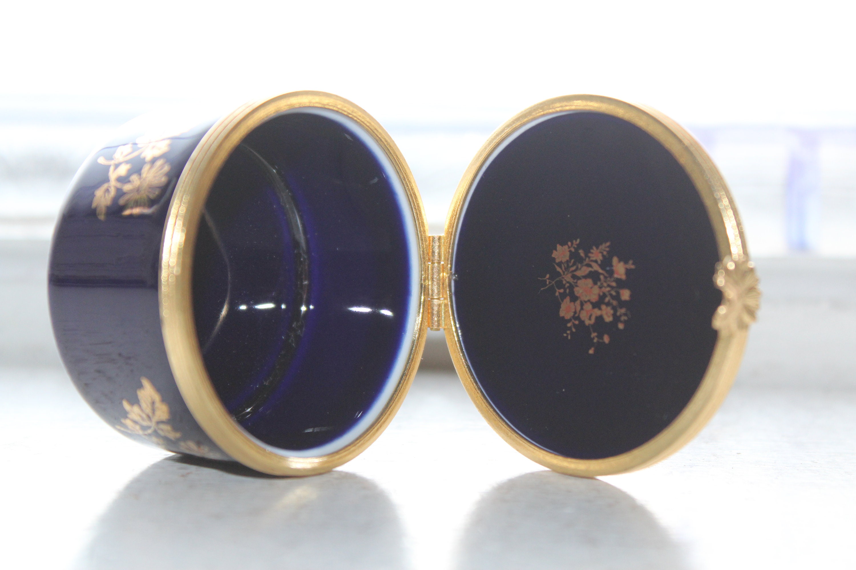 Vintage Limoges Castel Trinket Box Cobalt Blue with Gold Decoration