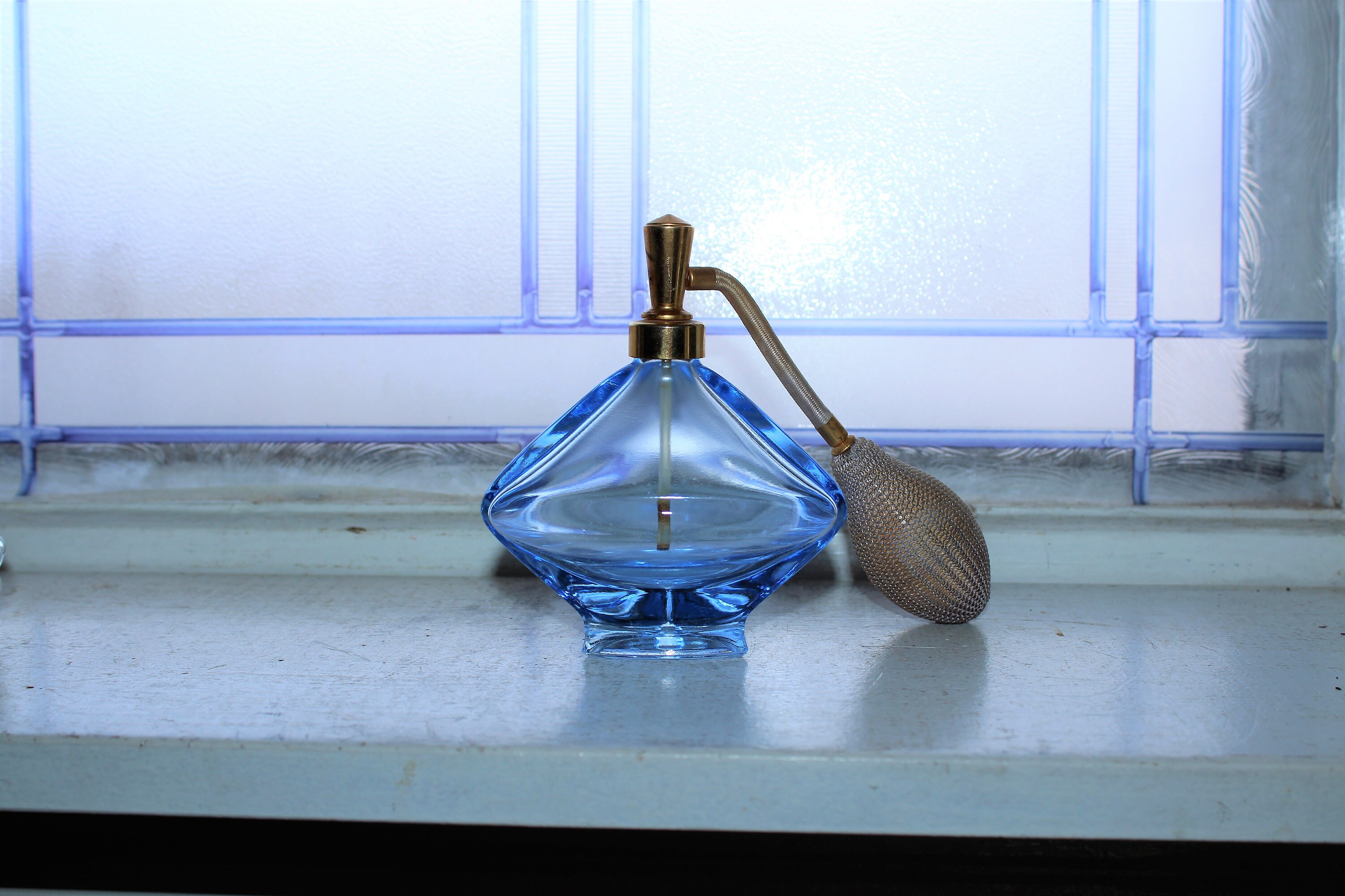 Vintage Blue Crystal Perfume Bottle Atomizer