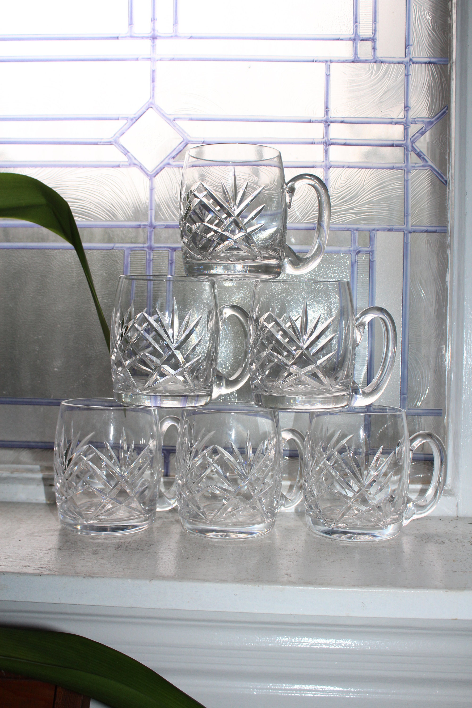 6 Vintage Cavan Crystal Cups Mugs