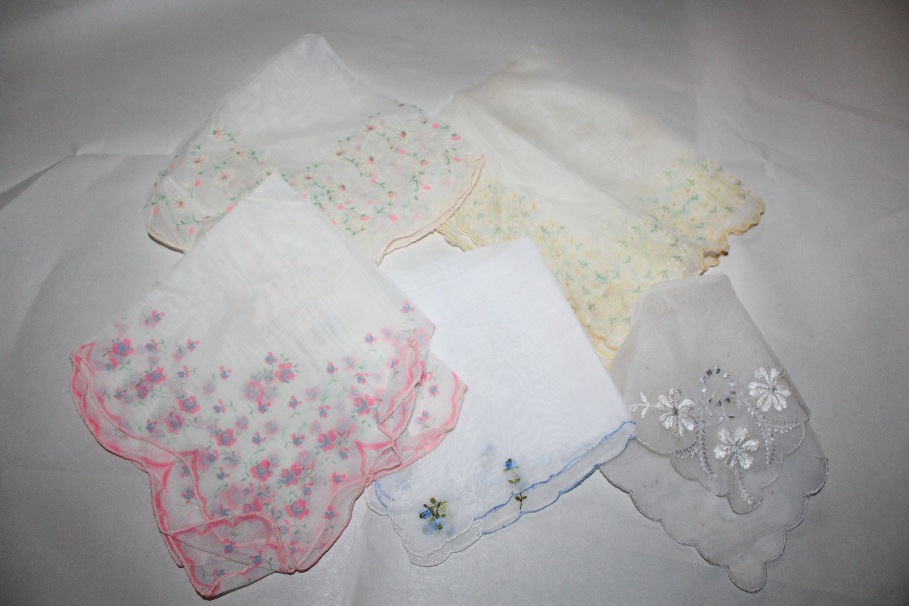 5 Vintage Ladies Silk Handkerchiefs