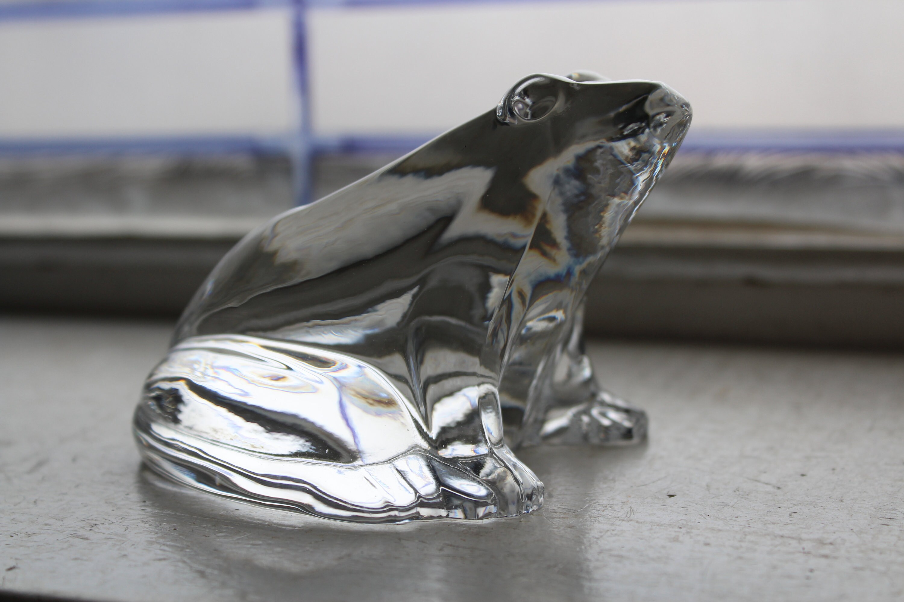Baccarat Crystal Frog Figurine Paperweight Vintage Art Glass