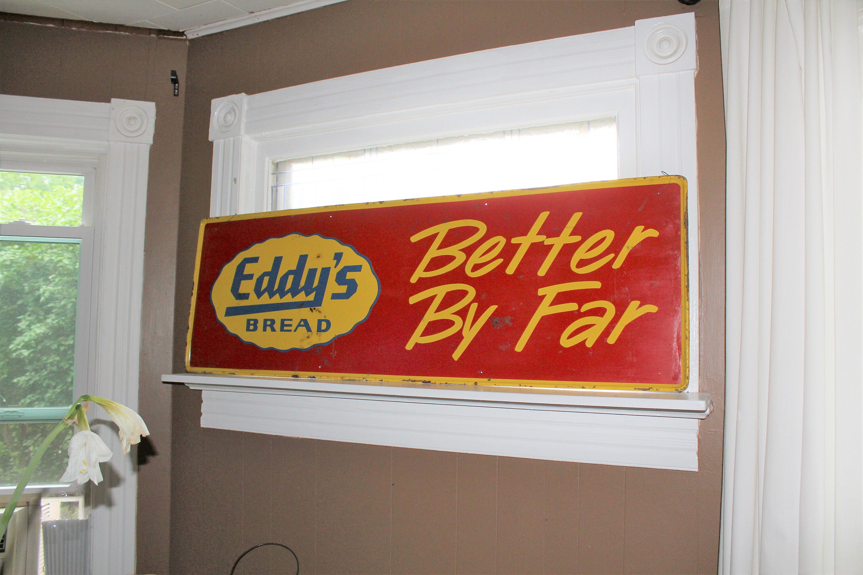 Large Vintage Tin Sign Eddy's Bread Red and Yellow Store Display