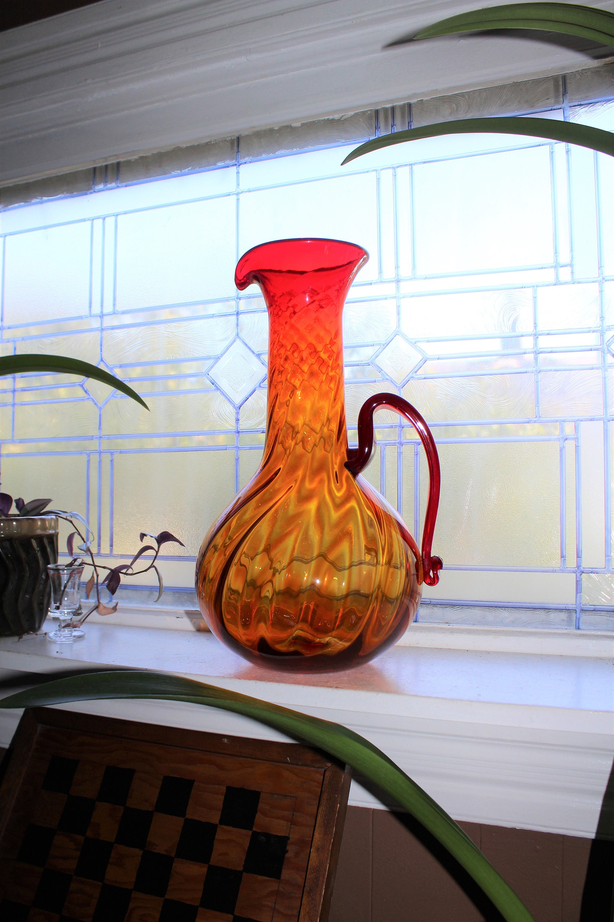 Huge Vintage Blenko Amberina 16 Pitcher 1960s Art Glass